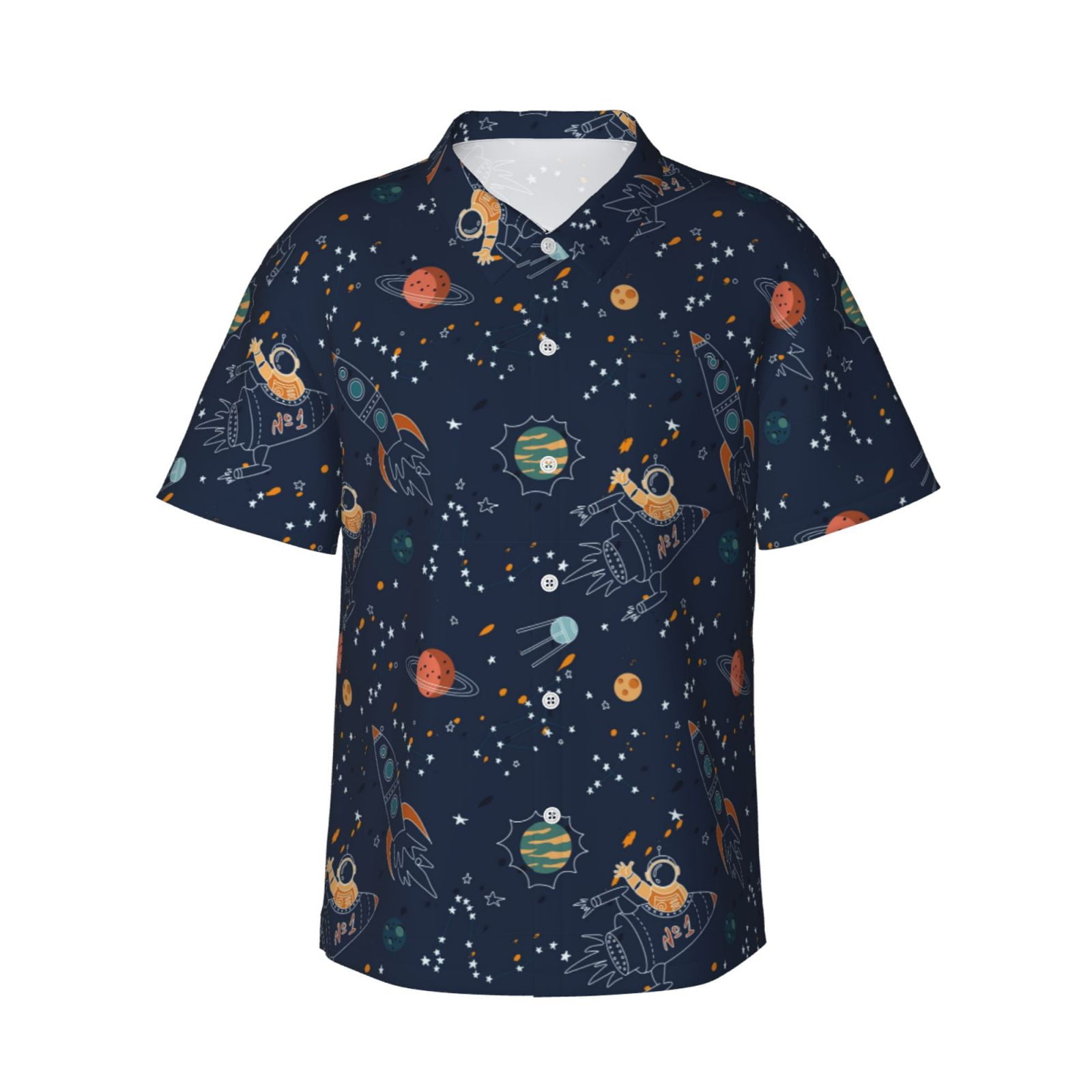 Bingfone Men's Short Sleeve Button Down Shirts Hawaiian Cartoon Space Planets Printed Beach ...