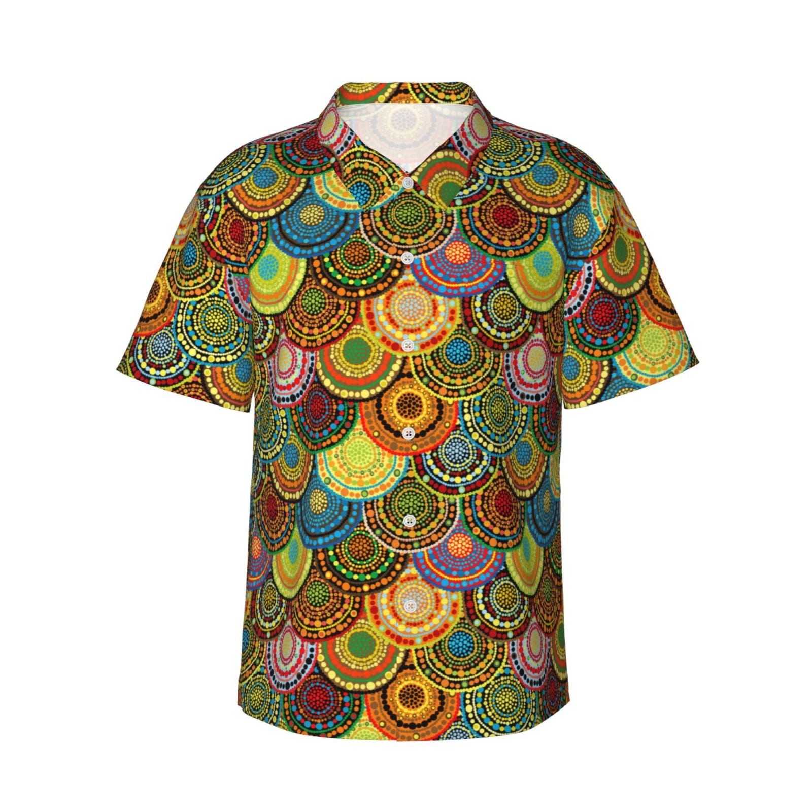 Bingfone Men's Short Sleeve Button Down Shirts Hawaiian Colorful Circle ...