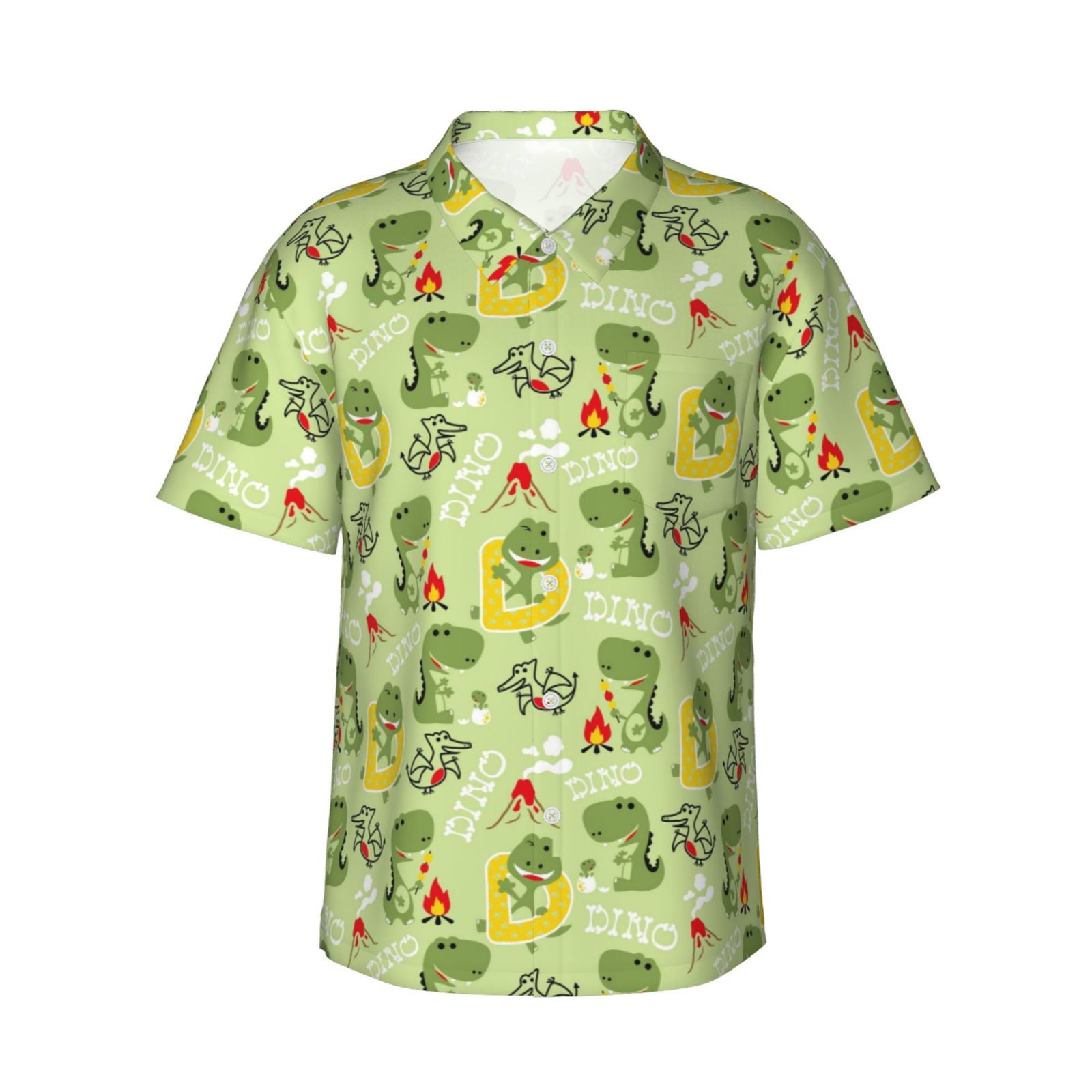 Bingfone Men's Short Sleeve Button Down Shirts Hawaiian Cute Dinosaurs ...