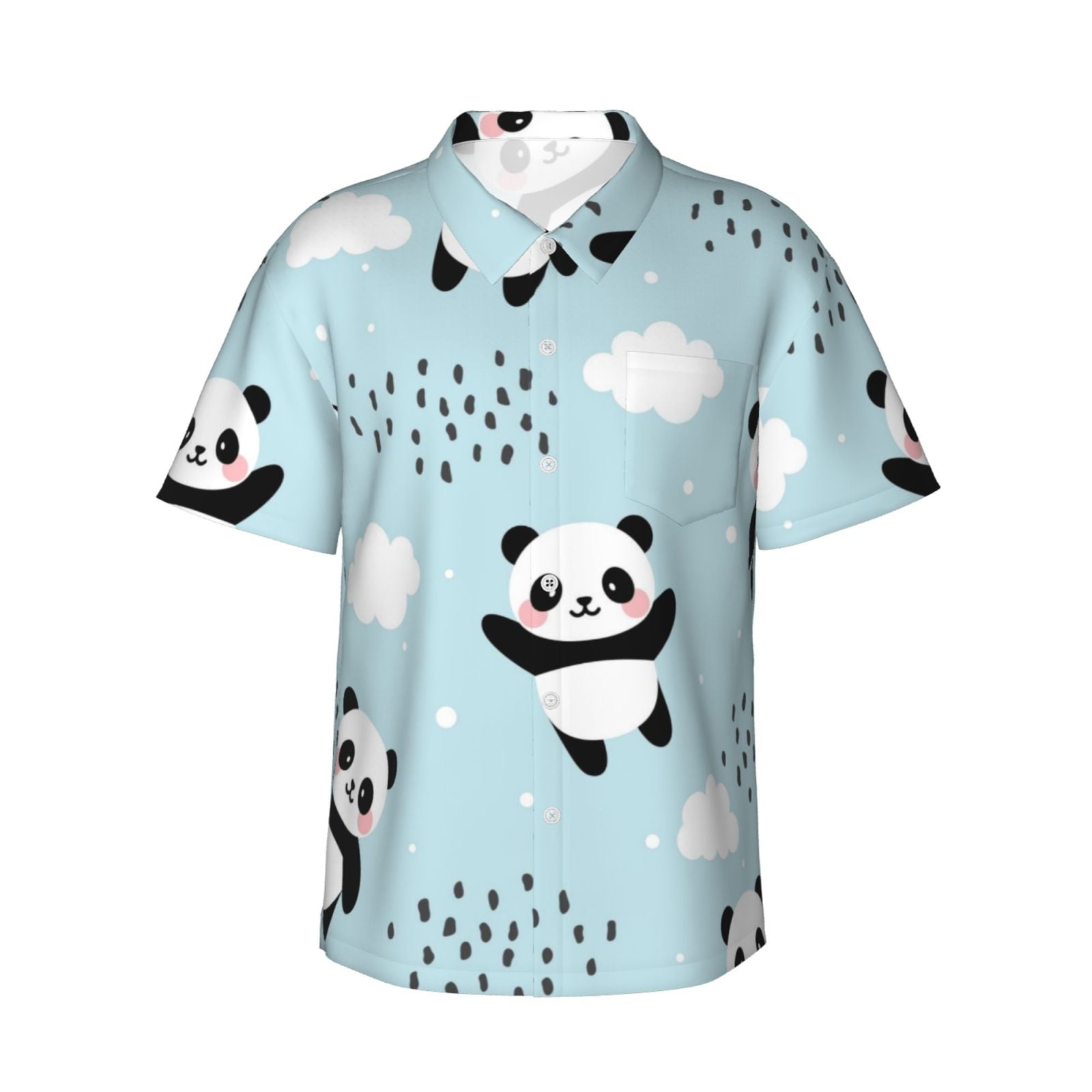 Bingfone Men's Short Sleeve Button Down Shirts Hawaiian Cute Panda Bear ...