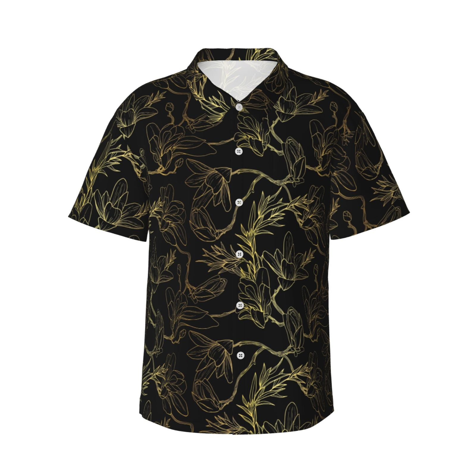 Bingfone Men's Short Sleeve Button Down Shirts Hawaiian Gold Gloss ...