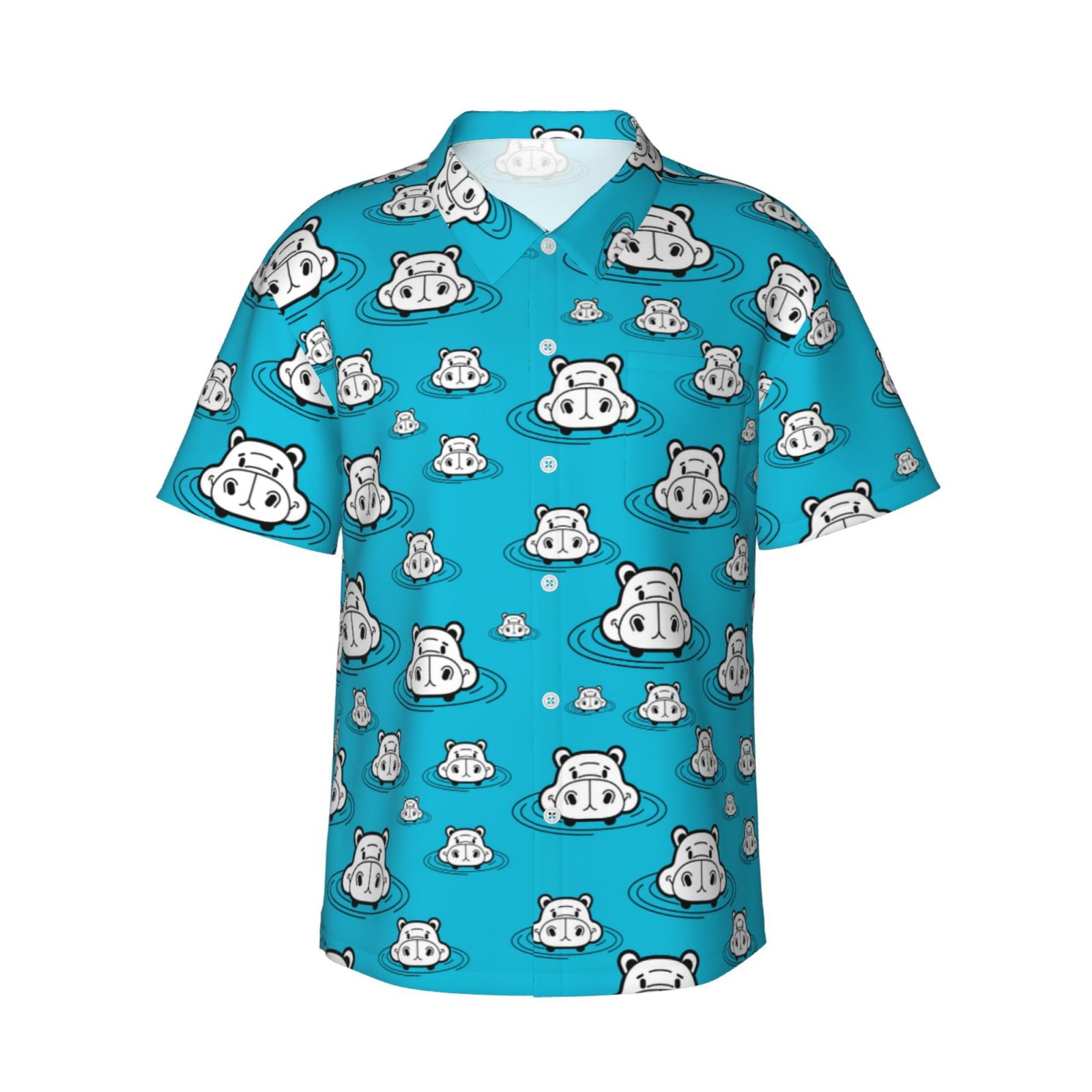 Bingfone Men's Short Sleeve Button Down Shirts Hawaiian Hippo In Water ...