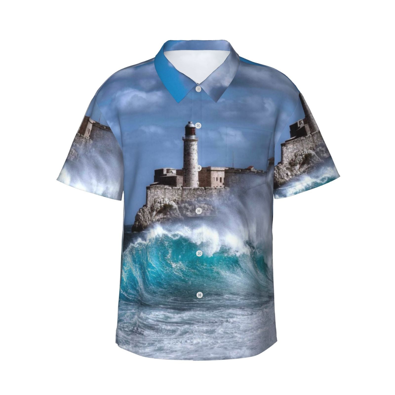 Bingfone Men's Short Sleeve Button Down Shirts Hawaiian Lighthouse in ...