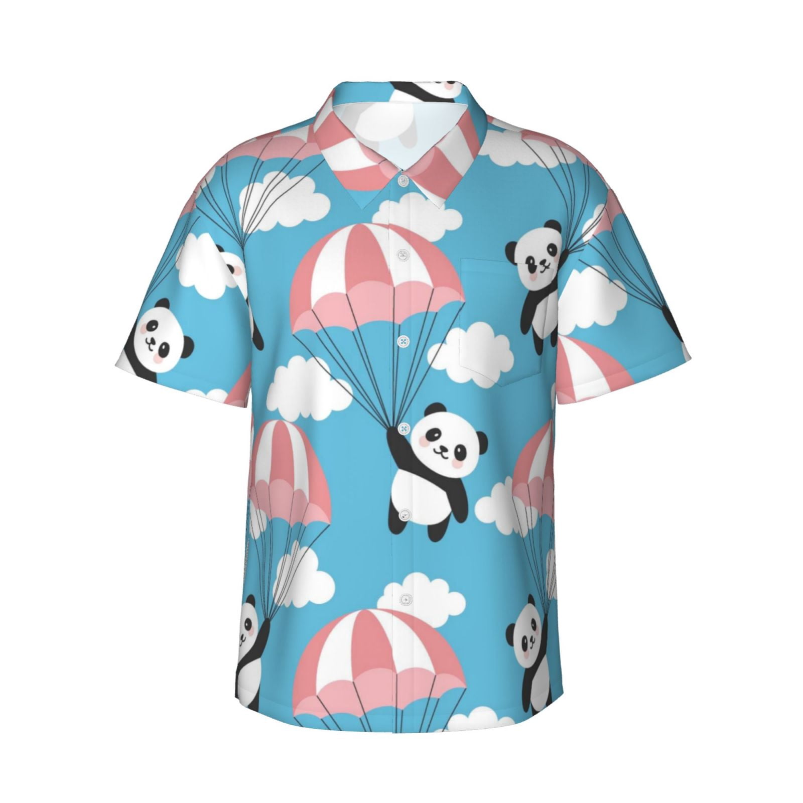 Bingfone Men's Short Sleeve Button Down Shirts Hawaiian Panda Flying in the Sky Printed Beach ...