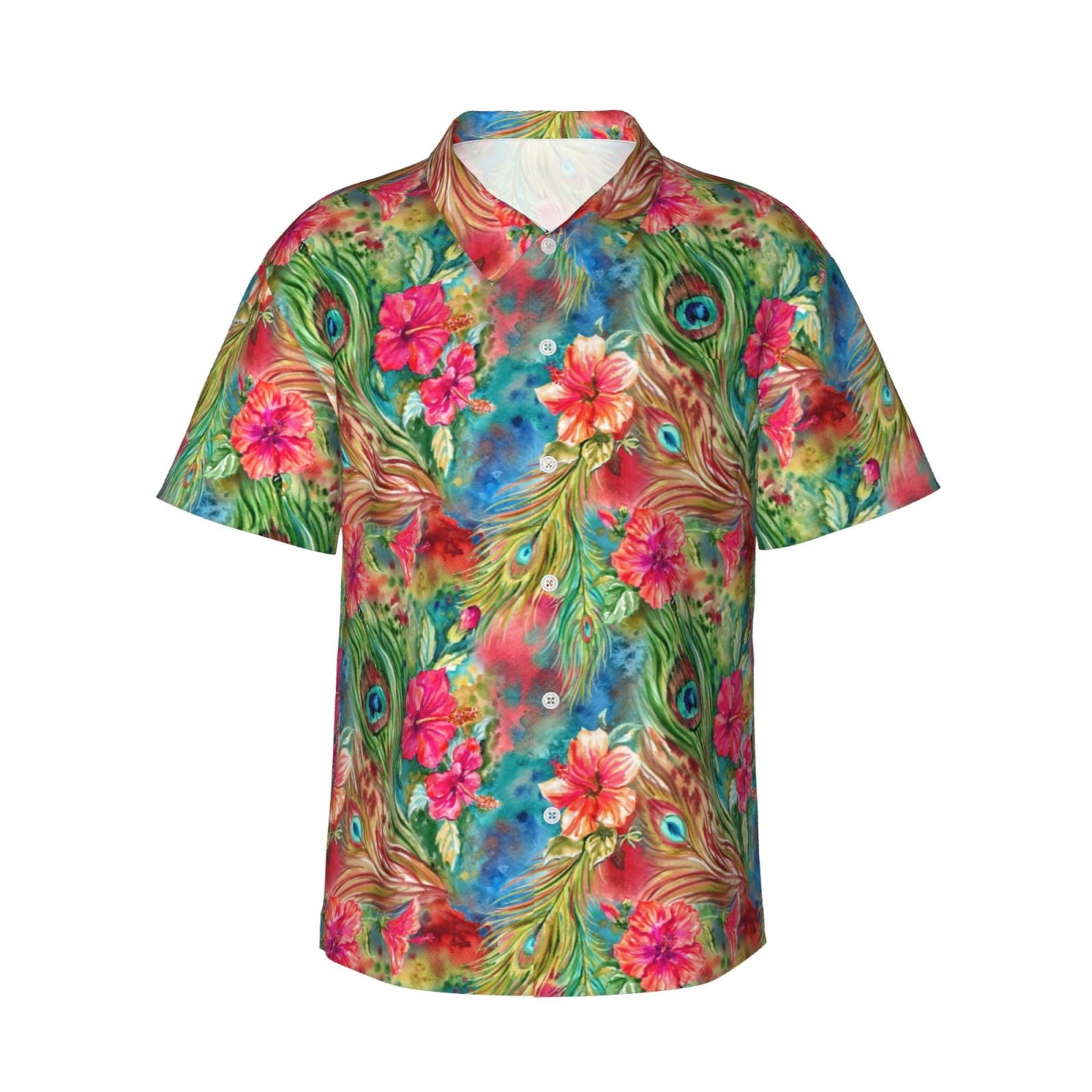Bingfone Men's Short Sleeve Button Down Shirts Hawaiian Peacock ...
