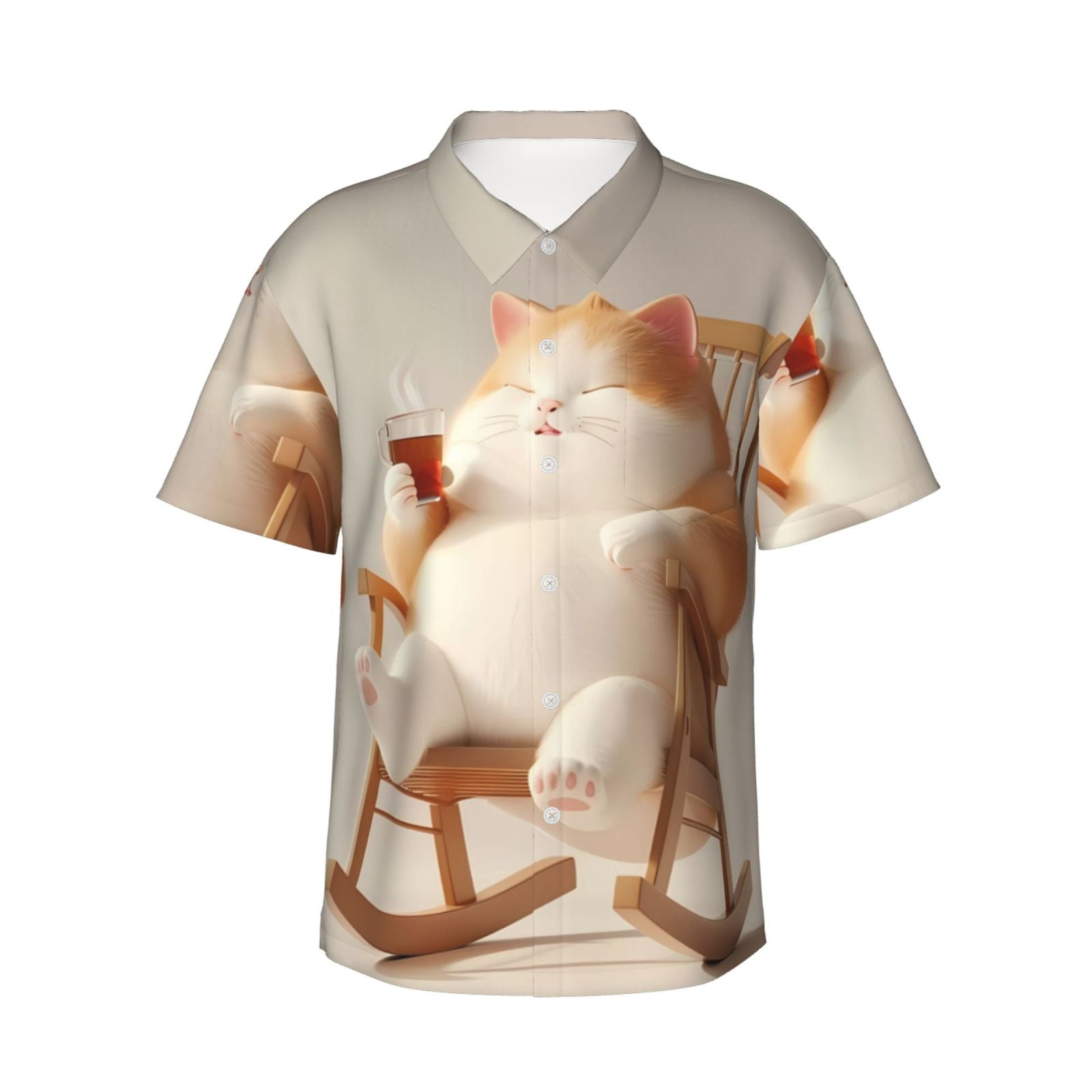 Bingfone Men's Short Sleeve Button Down Shirts Hawaiian Relaxing Cat ...