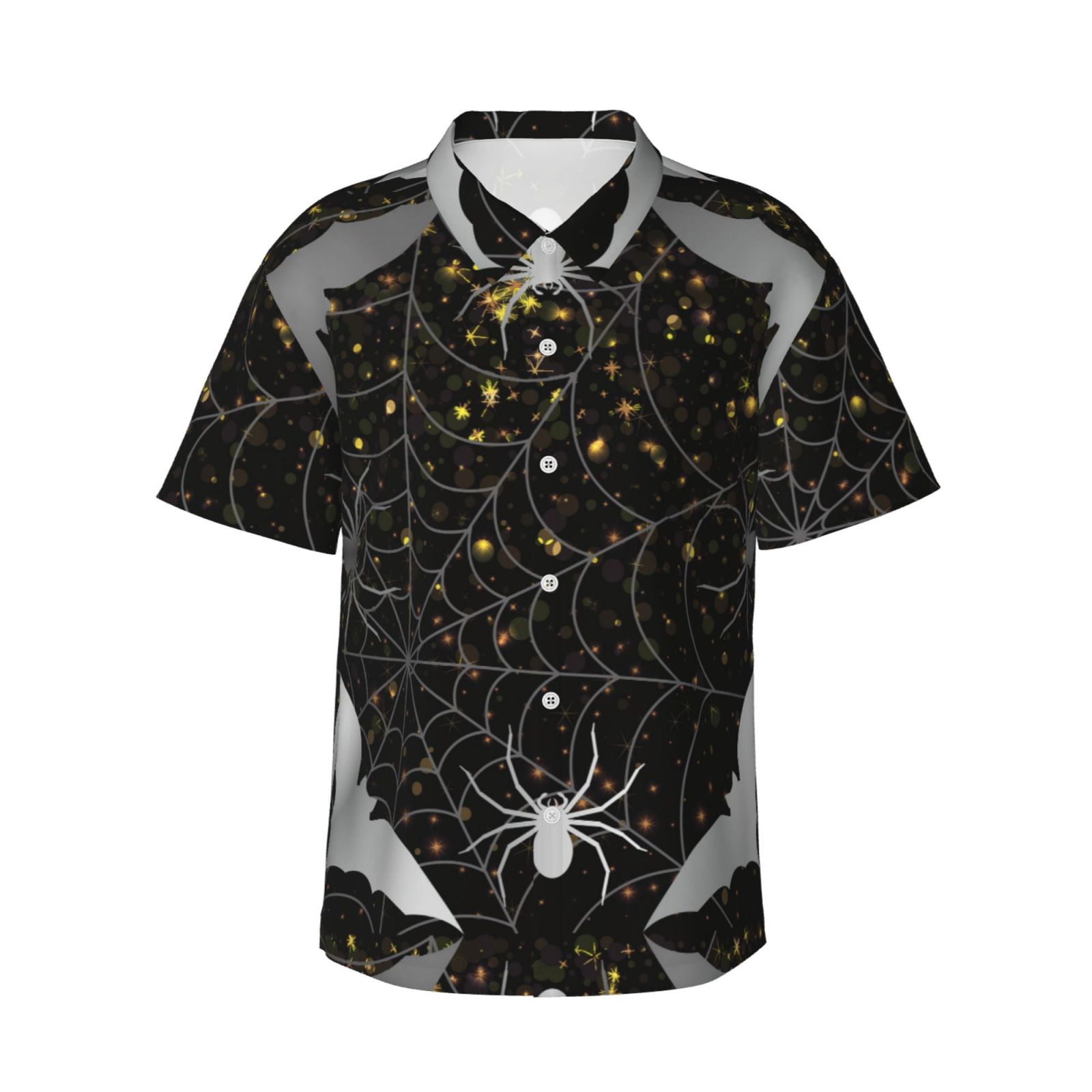Bingfone Men's Short Sleeve Button Down Shirts Hawaiian Spiderweb Bats ...