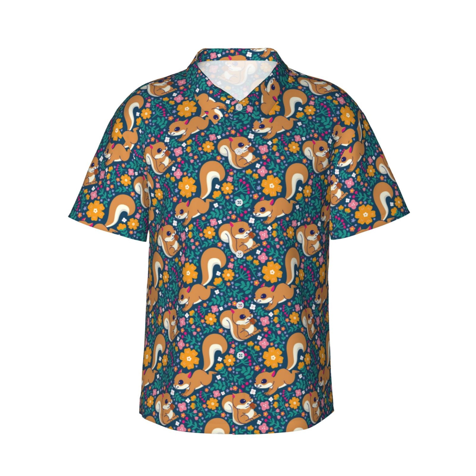 Bingfone Men's Short Sleeve Button Down Shirts Hawaiian Squirrel Garden ...
