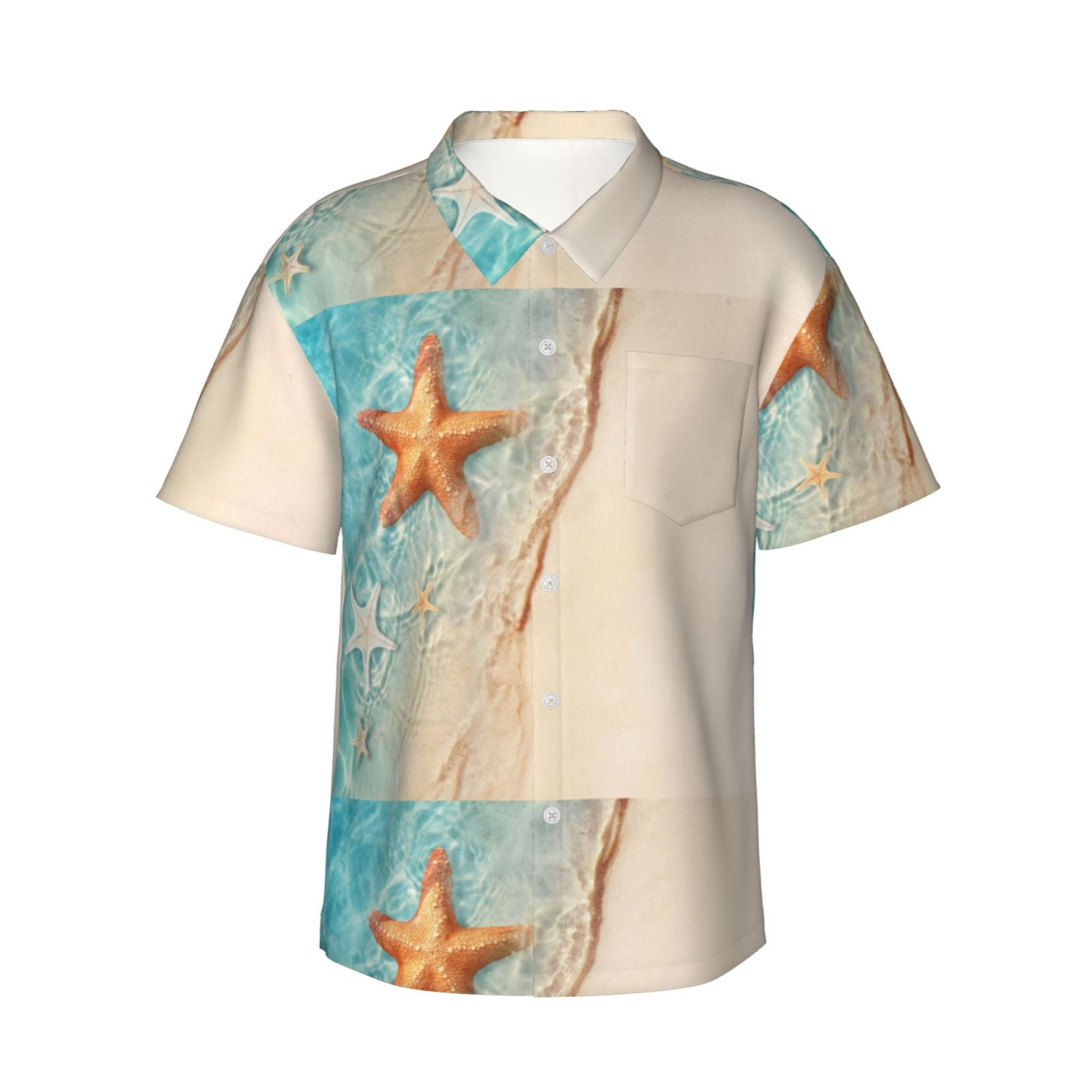 Bingfone Men's Short Sleeve Button Down Shirts Hawaiian Starfish On The ...