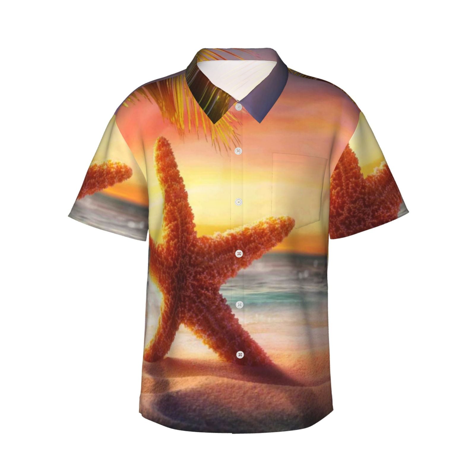 Bingfone Men's Short Sleeve Button Down Shirts Hawaiian Starfish Sunset ...