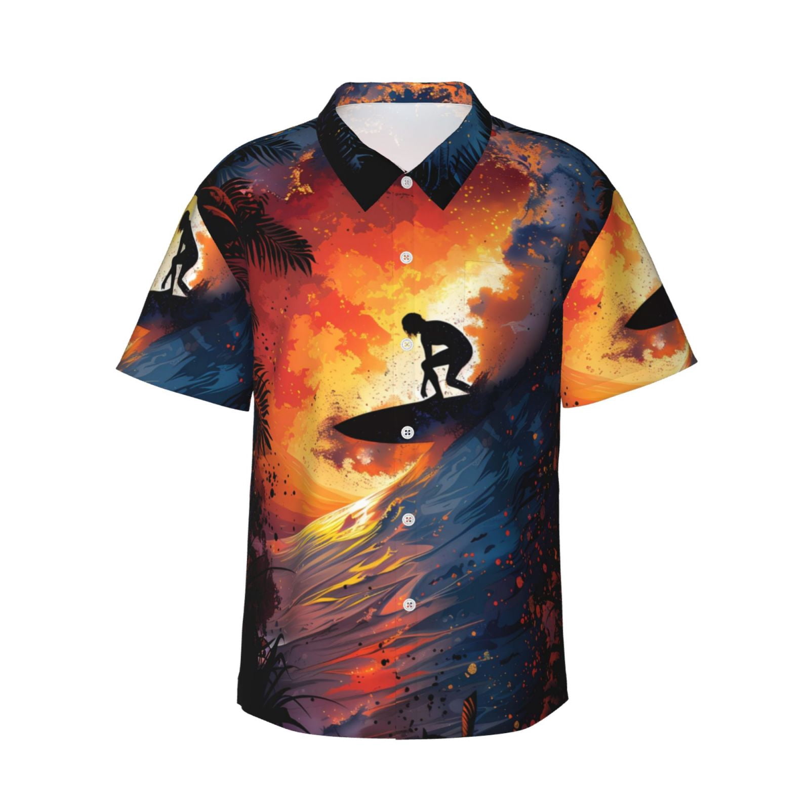 Bingfone Men's Short Sleeve Button Down Shirts Hawaiian Sunset Surfing ...