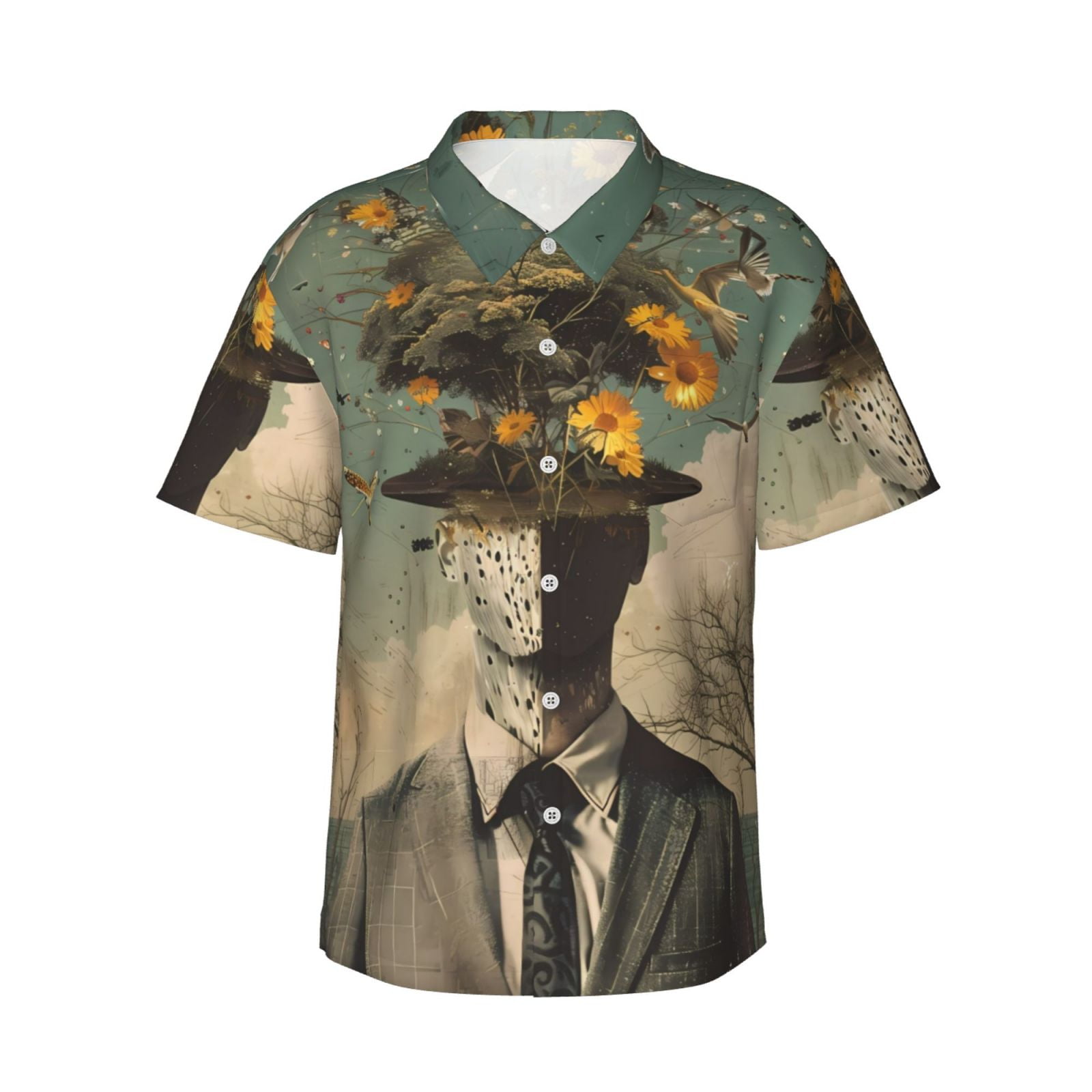 Bingfone Men's Short Sleeve Button Down Shirts Hawaiian Surreal Floral ...
