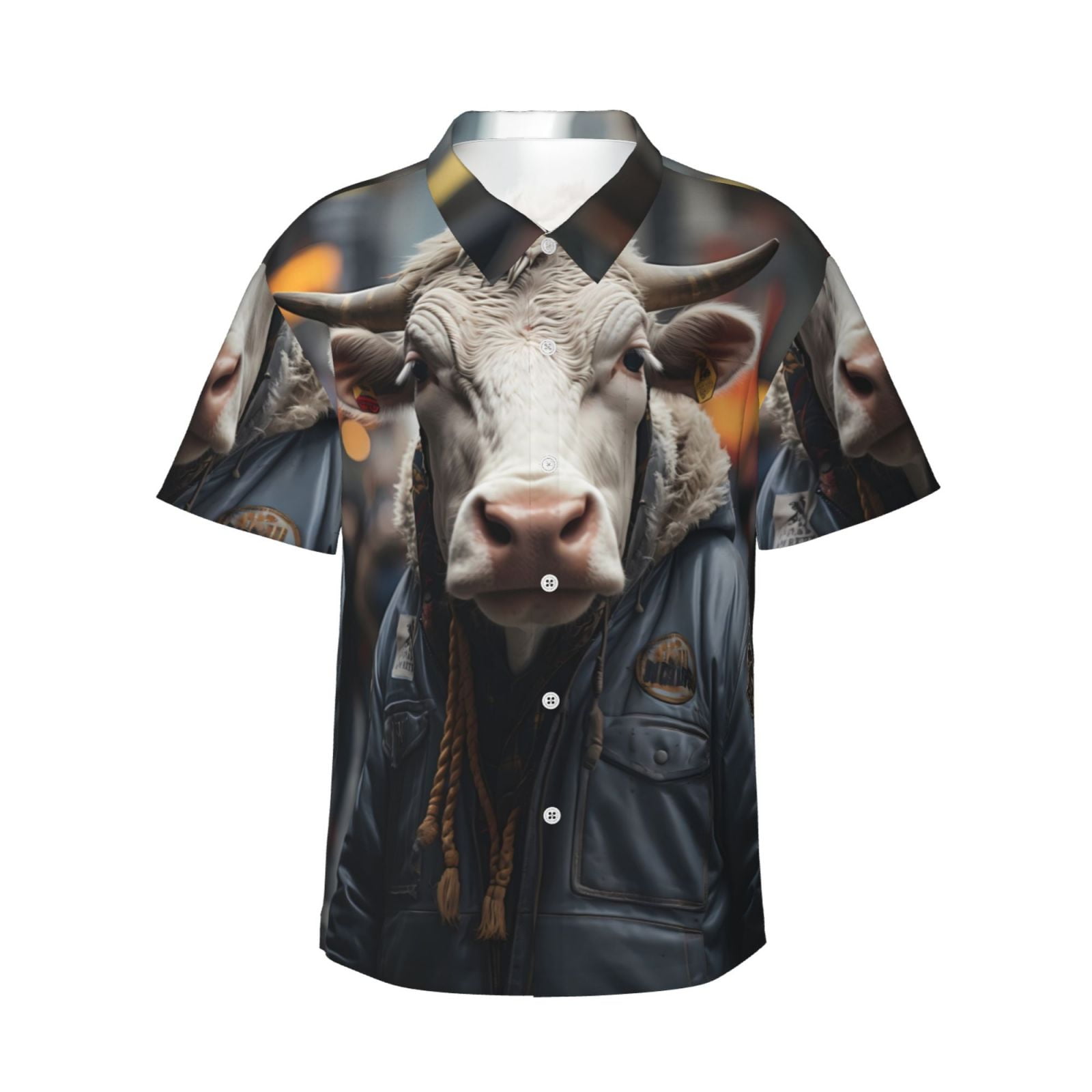 Bingfone Men's Short Sleeve Button Down Shirts Hawaiian Surrealist Cow ...