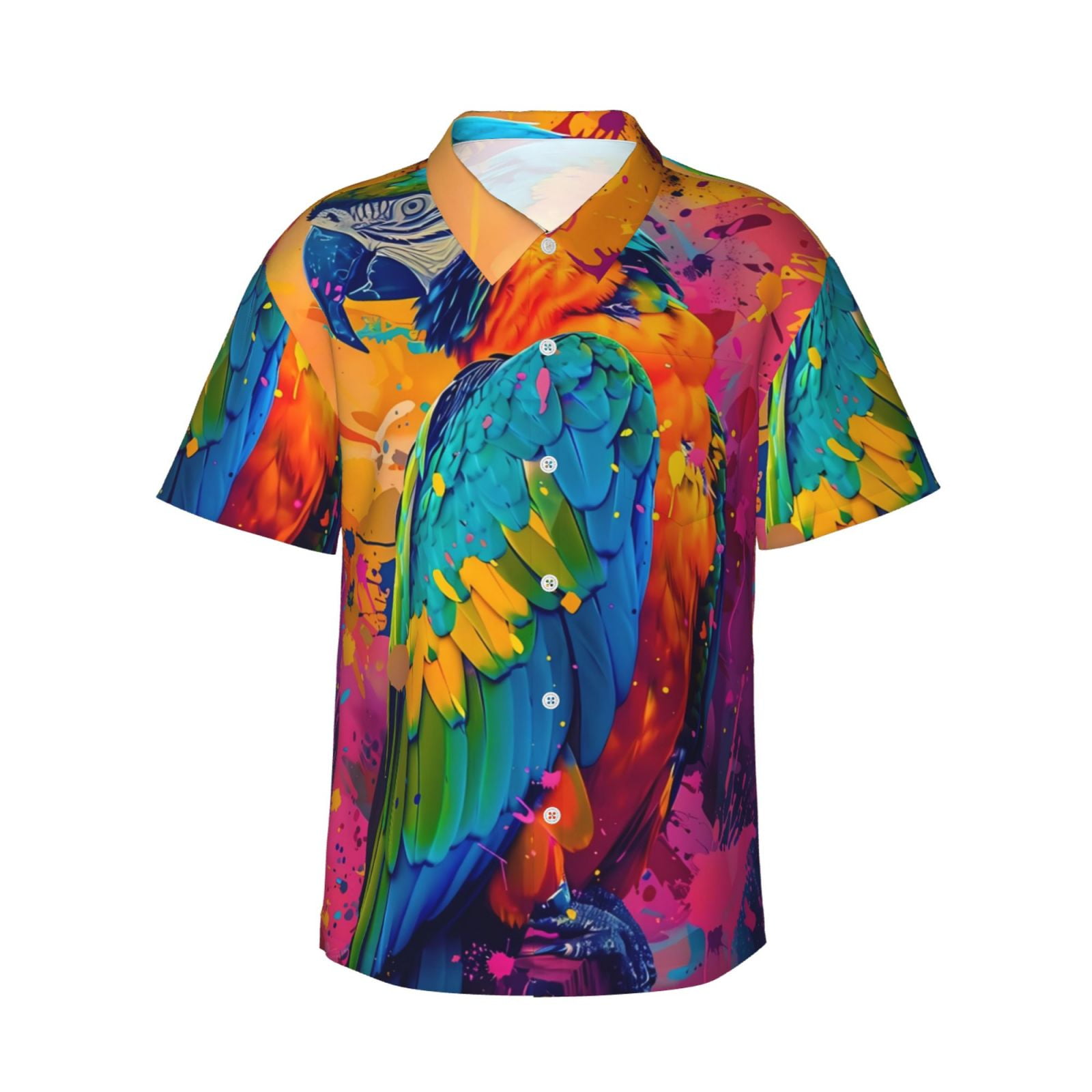 Bingfone Men's Short Sleeve Button Down Shirts Hawaiian Vibrant Parrot ...