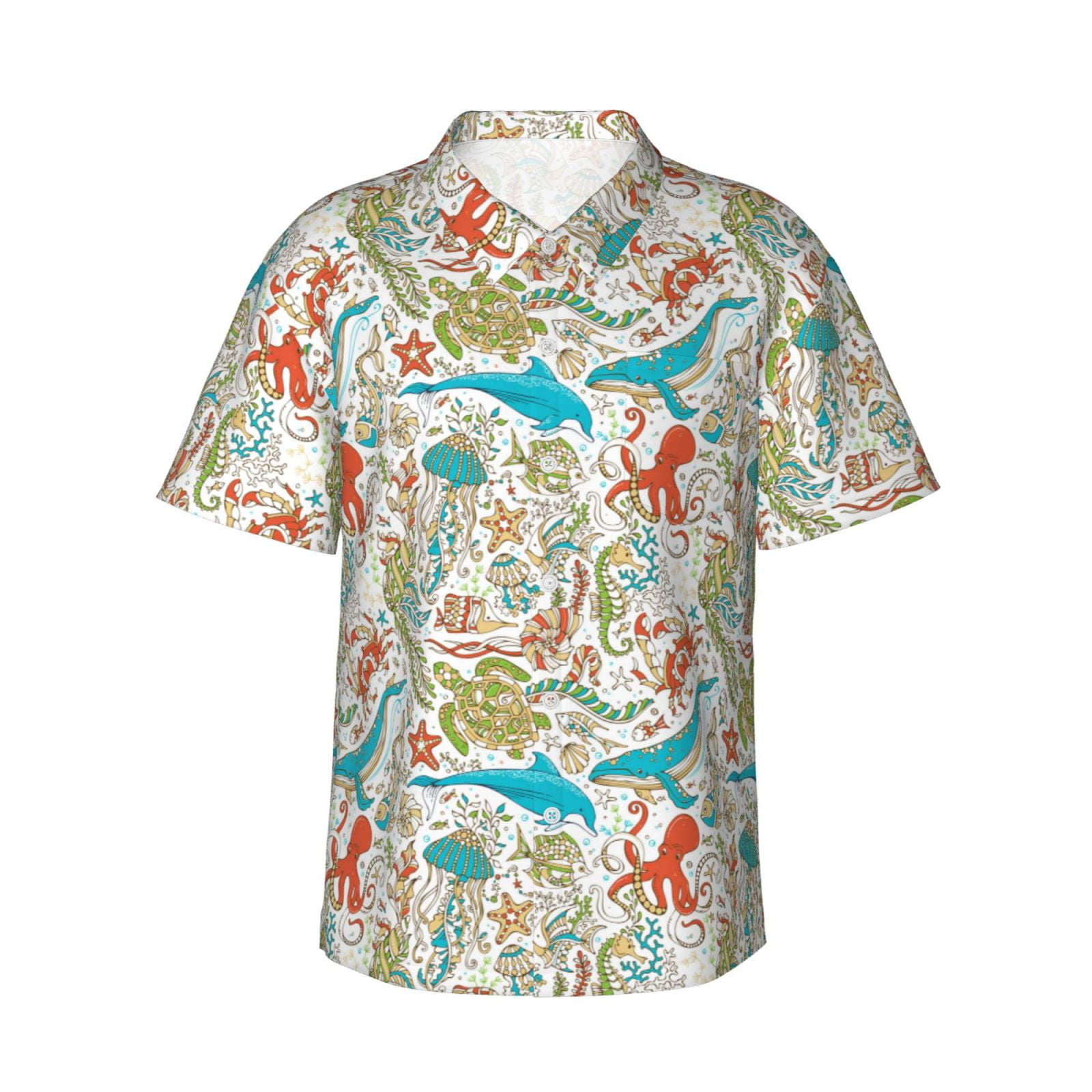 Bingfone Men's Short Sleeve Button Down Shirts Hawaiian Wild Sea Life ...