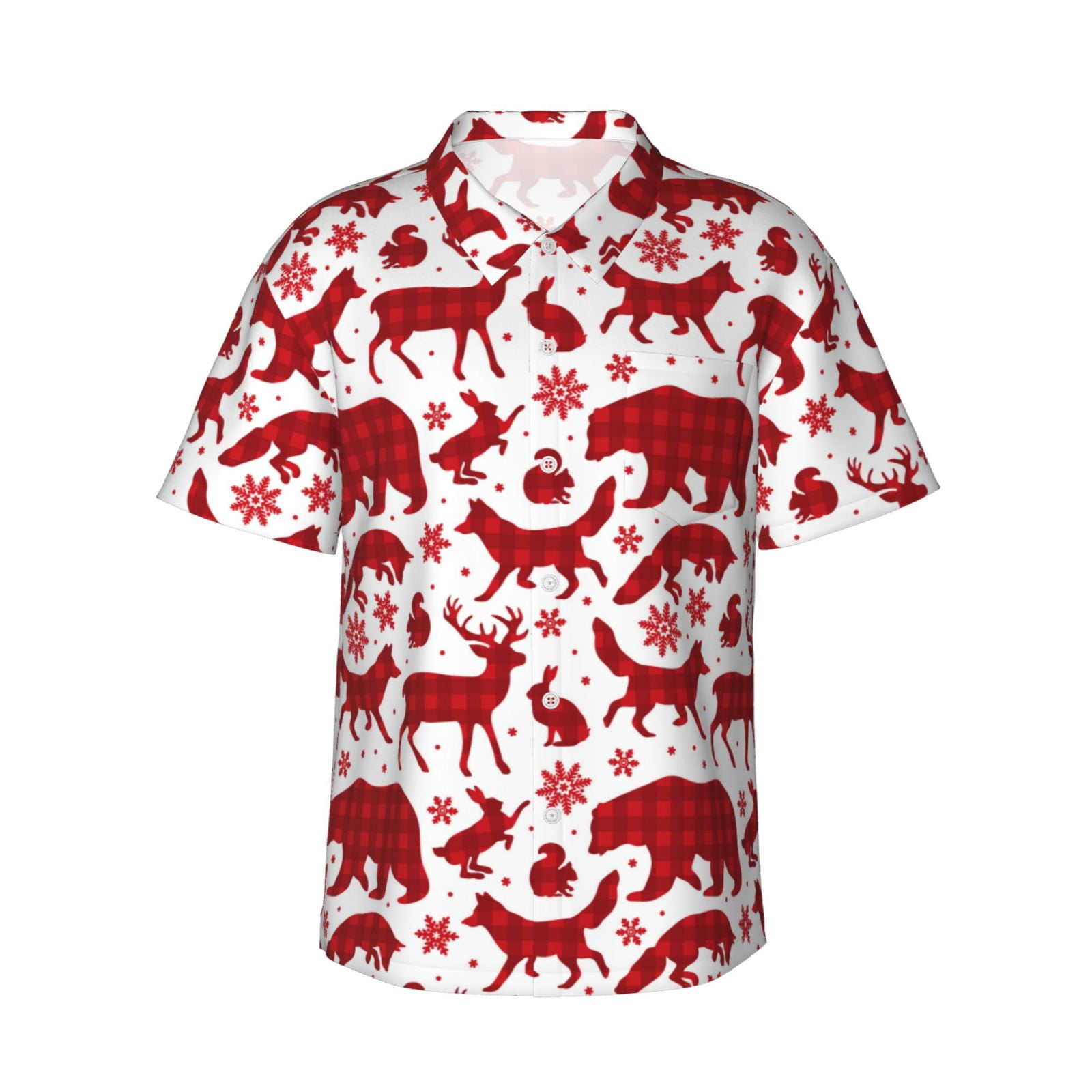 Bingfone Men's Short Sleeve Button Down Shirts Hawaiian red plaid Moose ...