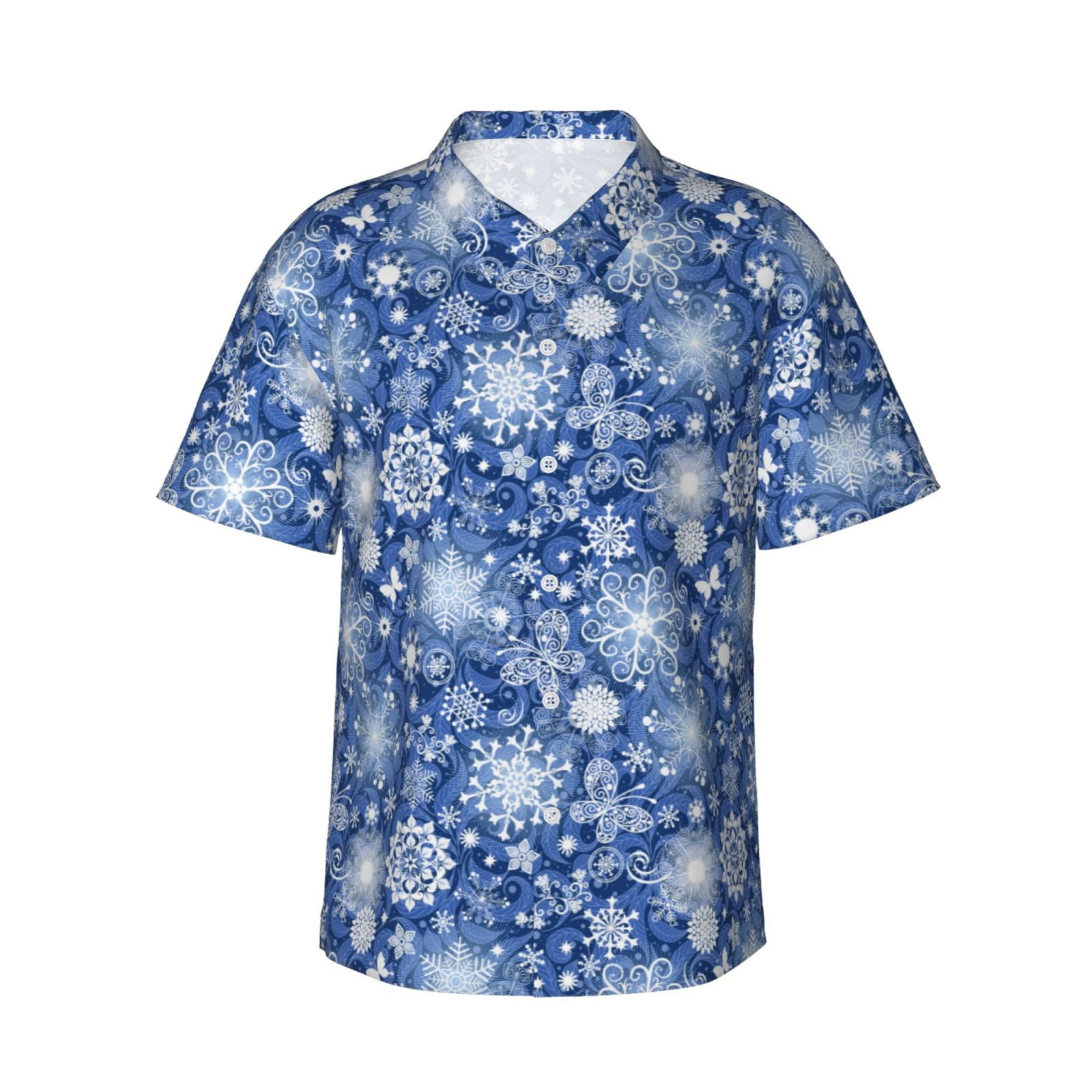 Bingfone Men's Short Sleeve Button Down Shirts Hawaiian whiet Snowflake ...