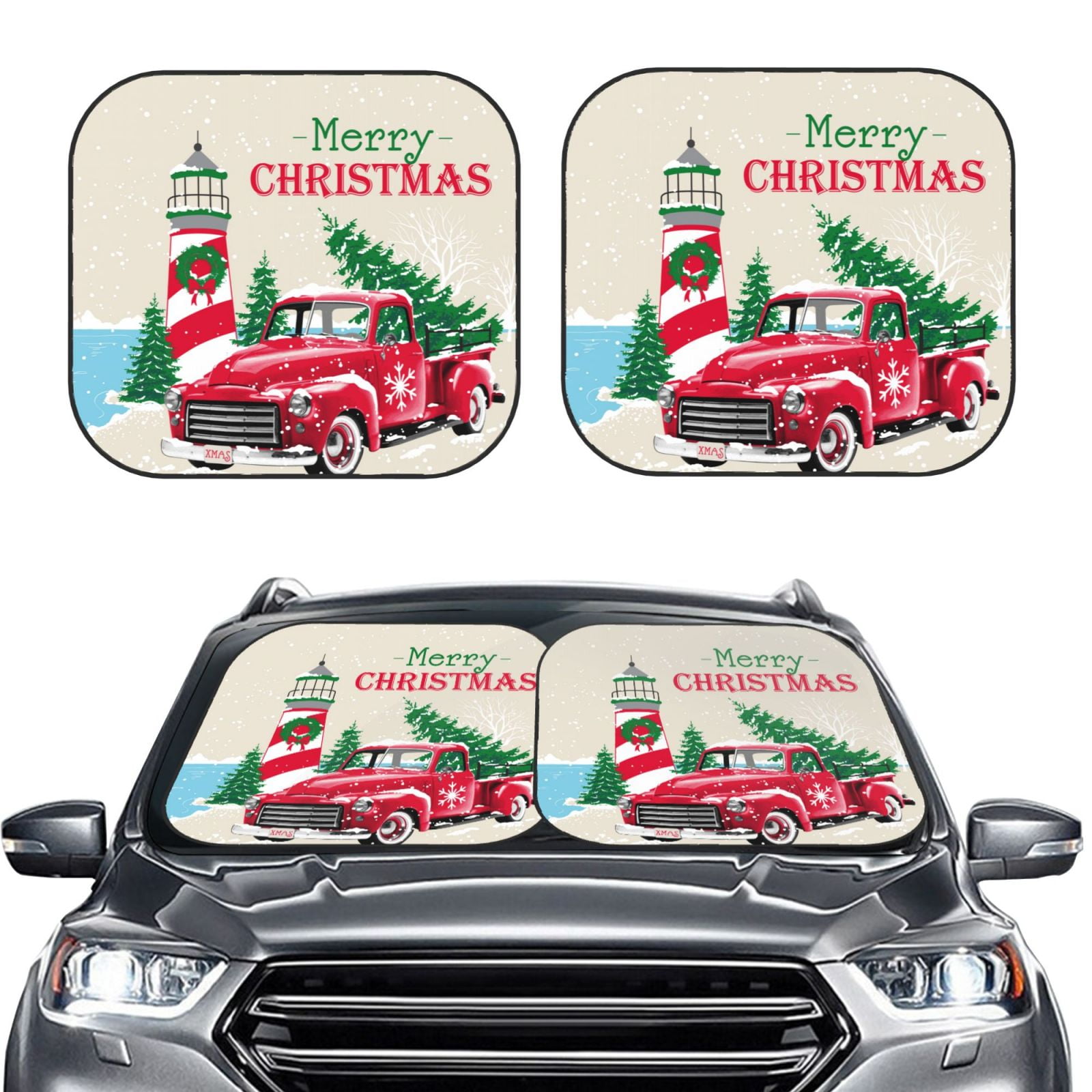 Bingfone Merry Christmas 1 Print 2-Piece Sun Shade Front Windshield ...