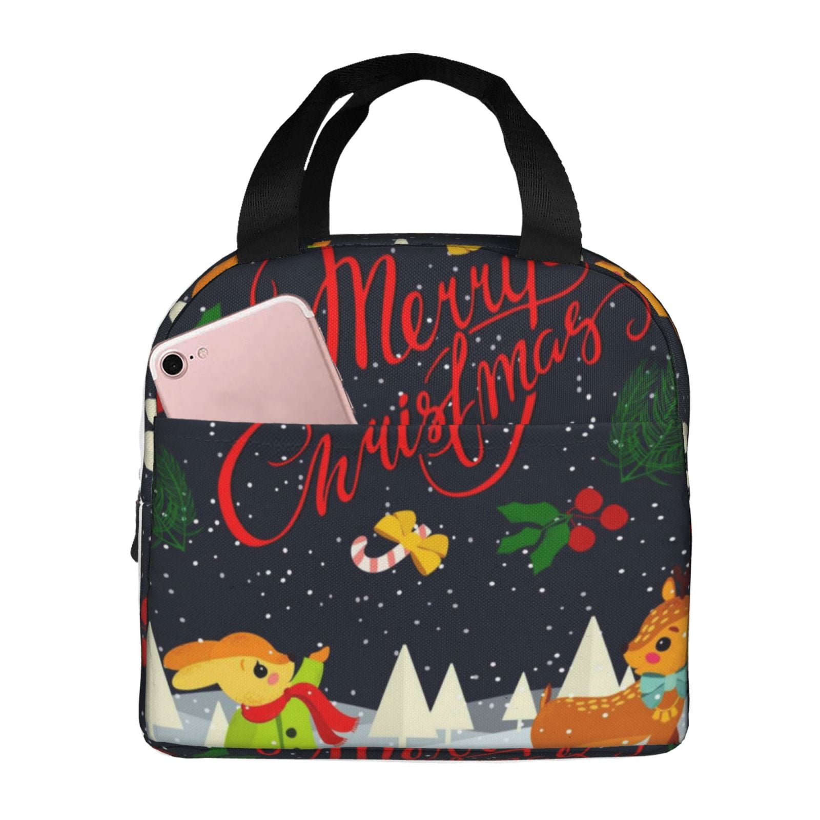 Bingfone Merry Christmas Elk Print Lunch Bag Insulated Lunch Box, Small ...