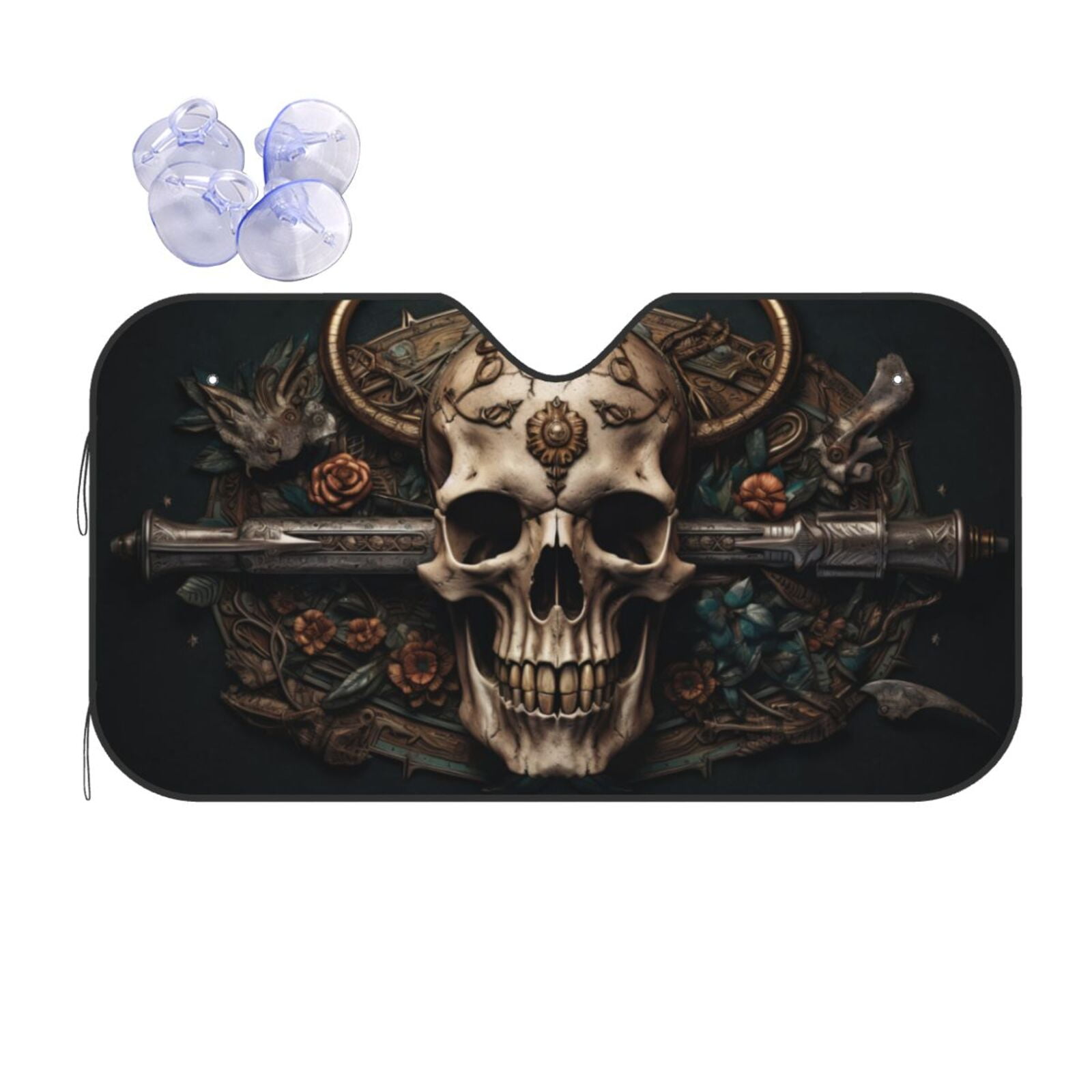 Bingfone Metal Style Horned Skull Car Windshield Sun Shade Protector ...