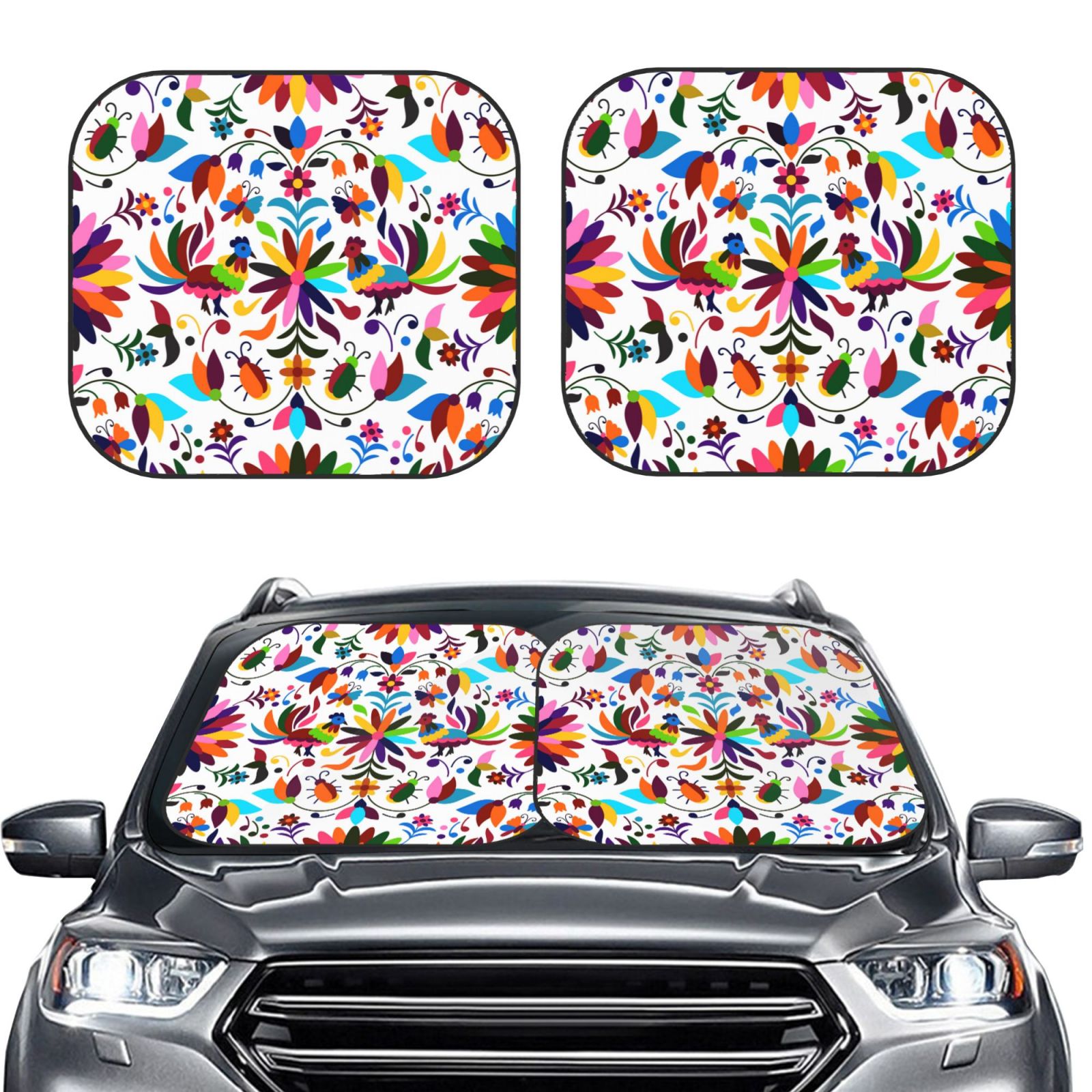 Bingfone Mexican Bright Style Windshield Sun Shade 2-Piece Foldable Car ...