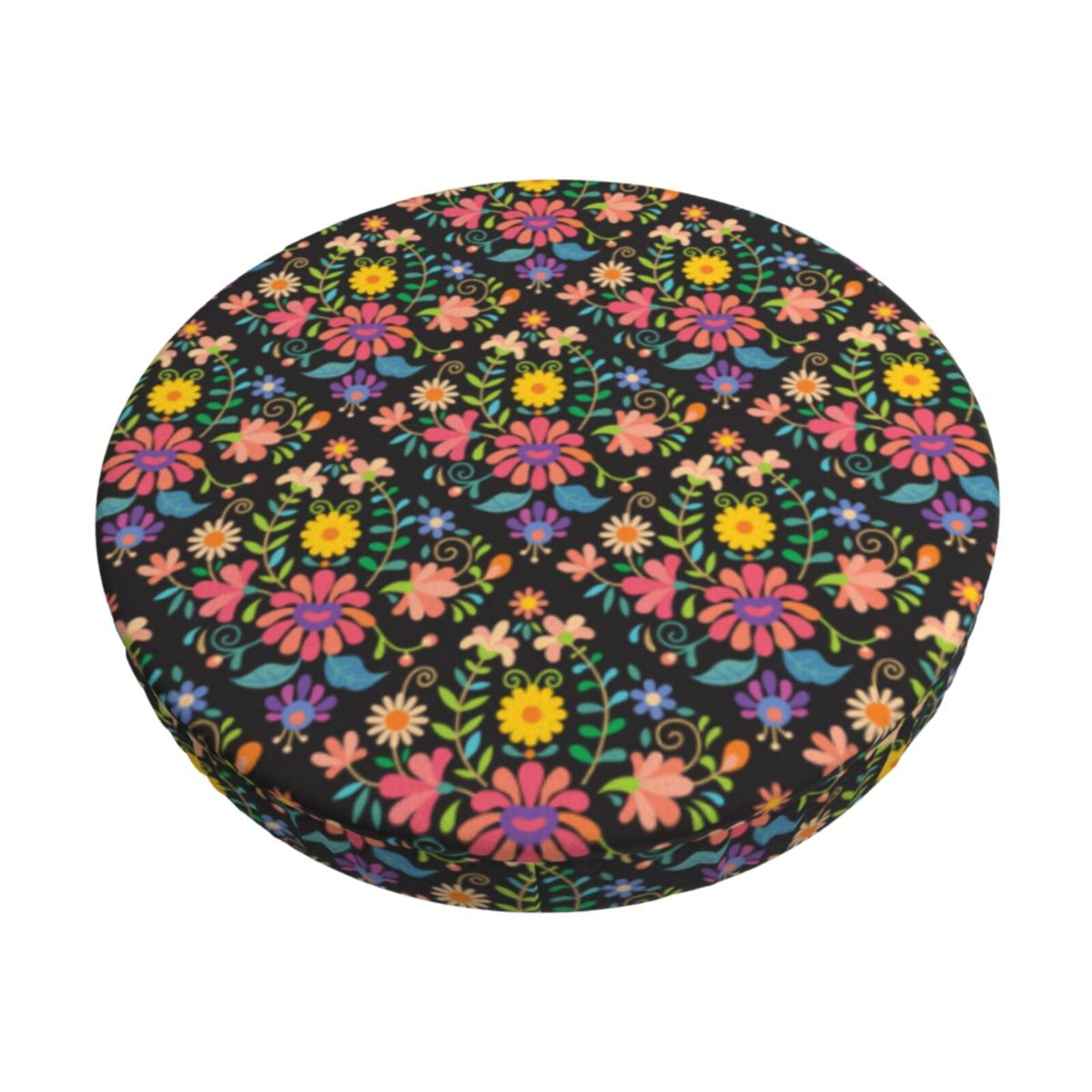Bingfone Mexican Folk Art Floral Padded Round Bar Stool Cover Cushion ...