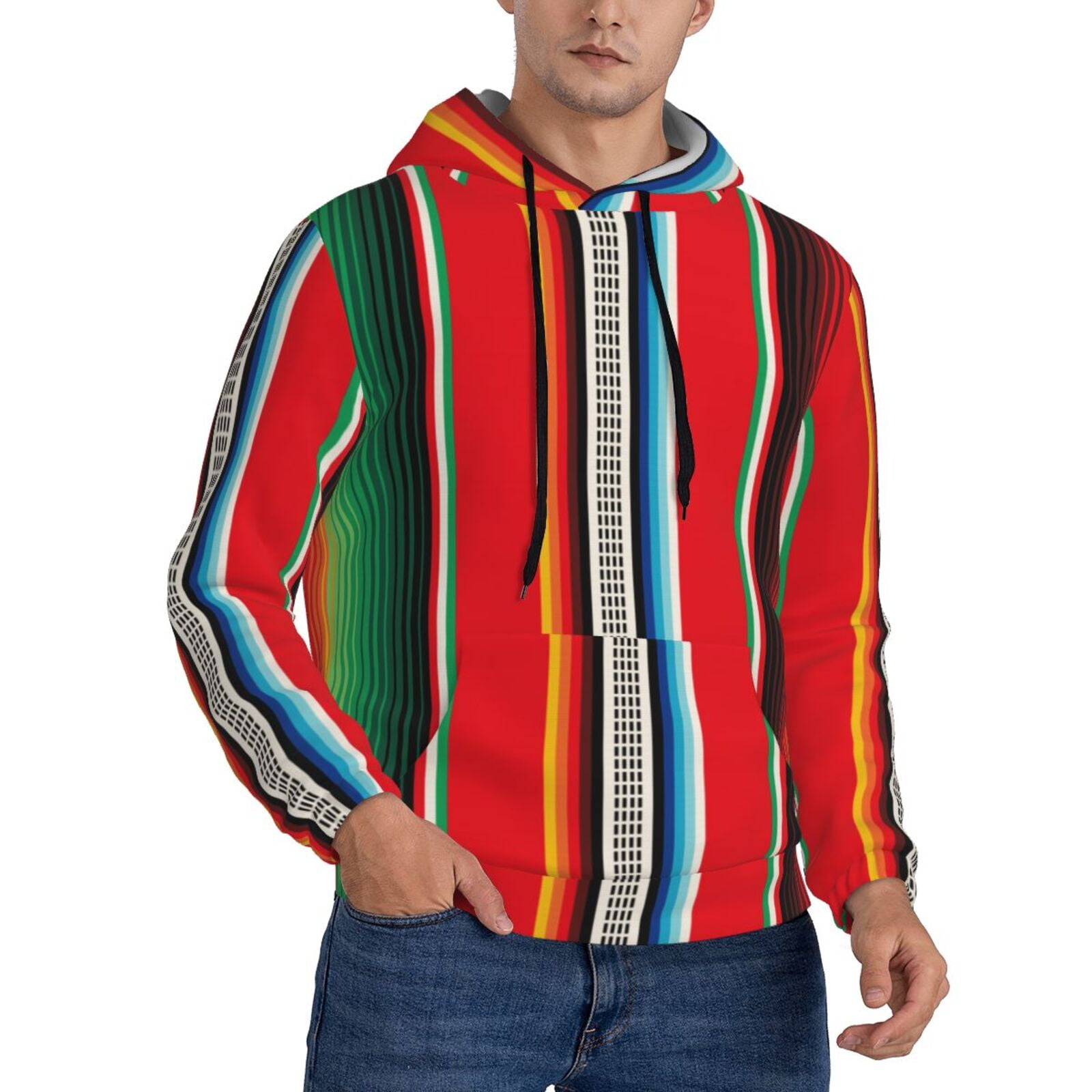 Bingfone Mexican Serape Blanket Stripes Men'S Drawstring Hoodie Long ...