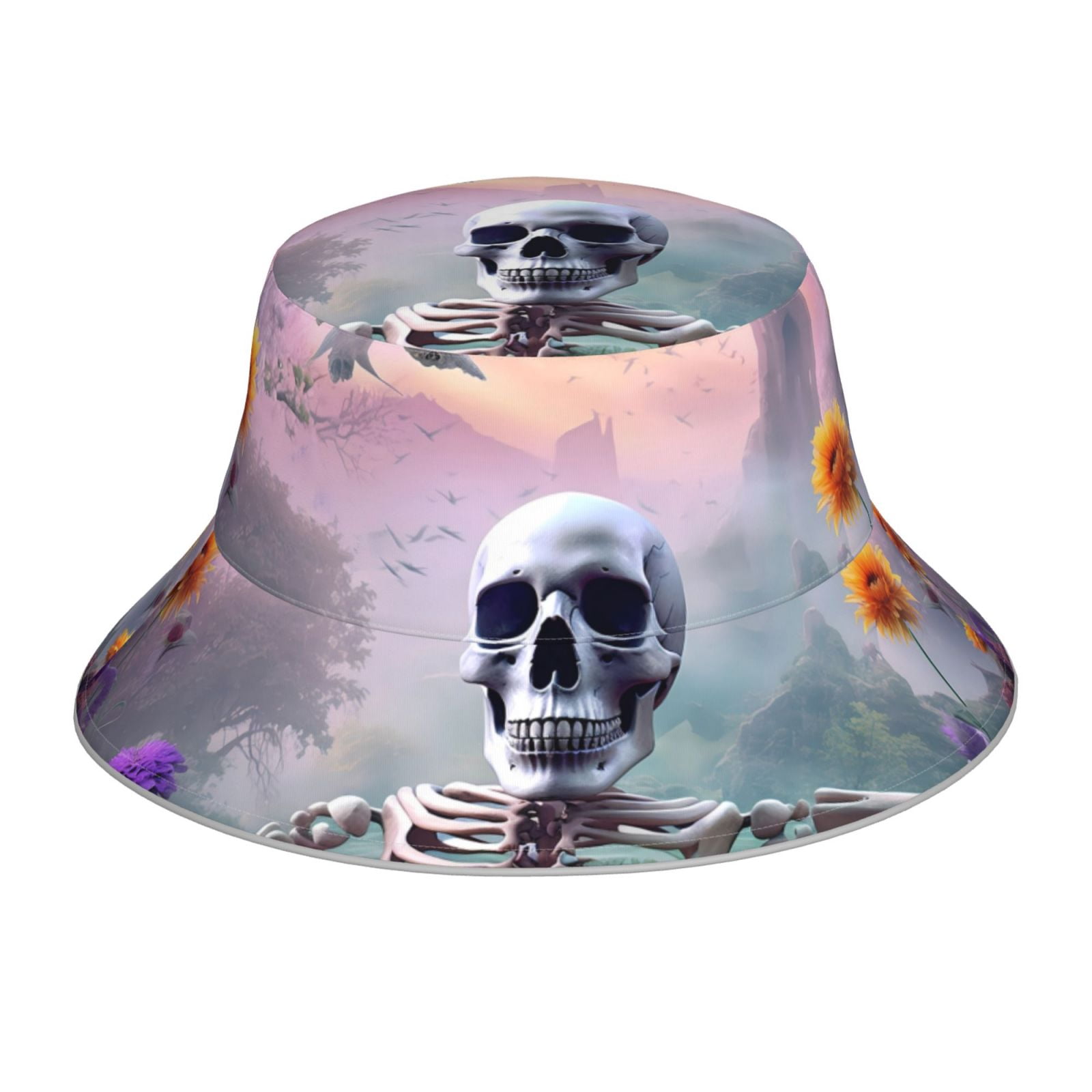 Bingfone Mist Sunflower Skull Bucket Hat for Men Women,Packable ...