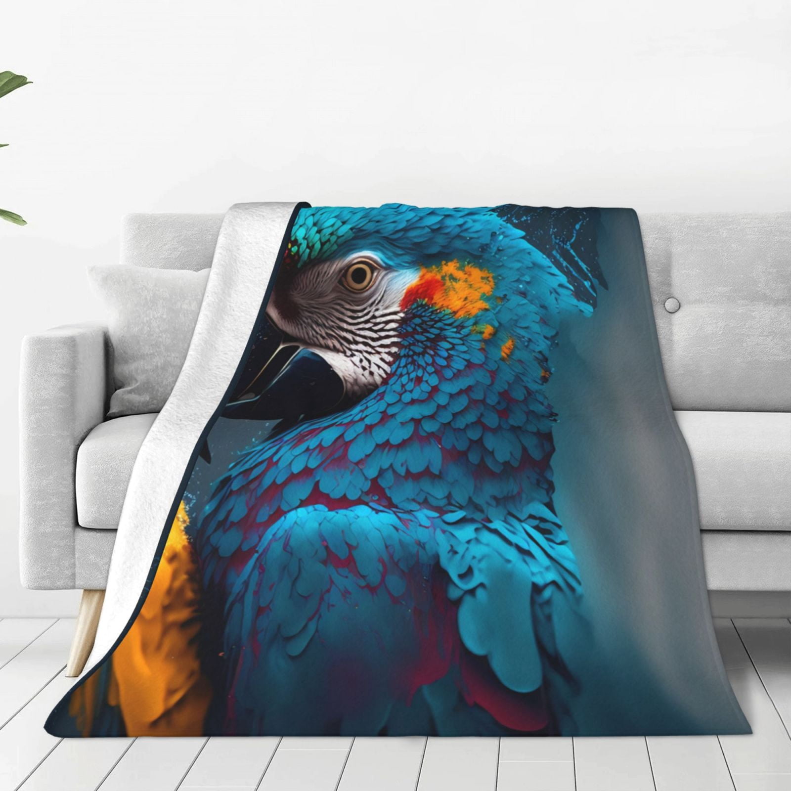 Bingfone Modern Style Blue Parrot Print Flannel Fleece Blanket Throw ...