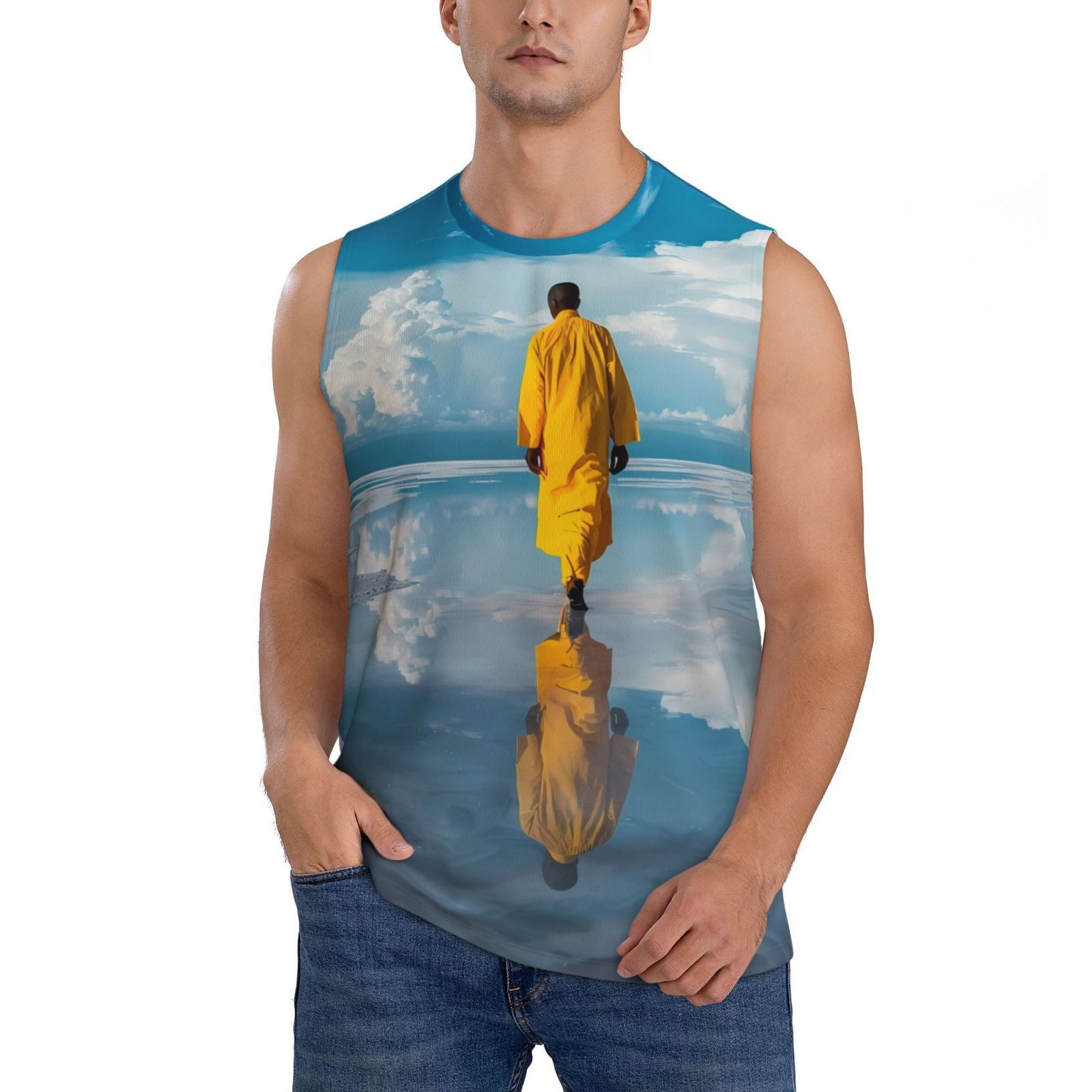 Bingfone Monk Walking On Water Pattern Men's Tank Tops Workout ...
