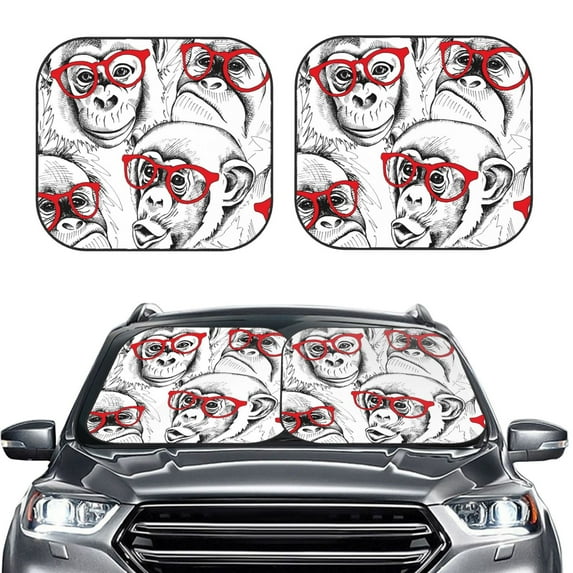 Bingfone Monkey Windshield Sun Shade 2-Piece Foldable Car Front Window ...