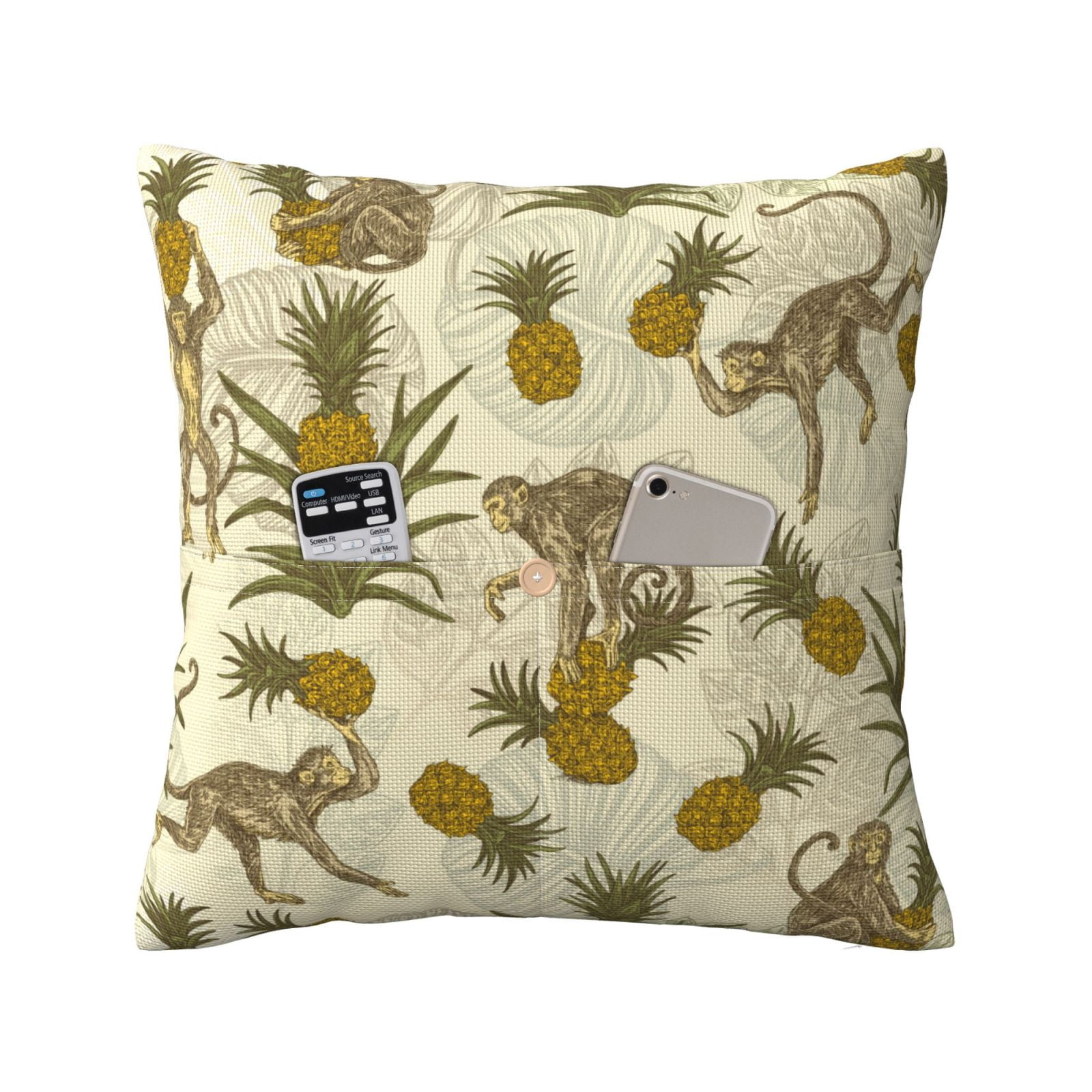 Bingfone Monkeys And Pinealpples Linen Throw Pillow Covers Cushion Case ...