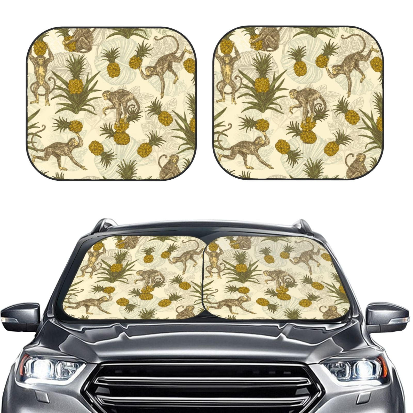 Bingfone Monkeys And Pinealpples Windshield Sun Shade 2-Piece Foldable ...