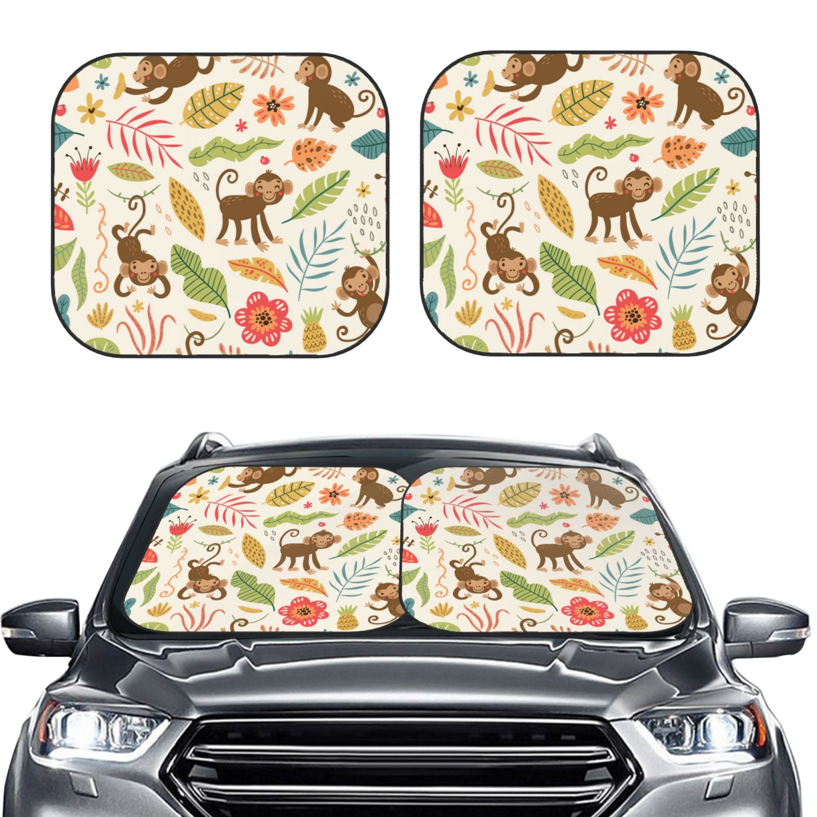Bingfone Monkeys In The Jungle Windshield Sun Shade 2-Piece Foldable ...