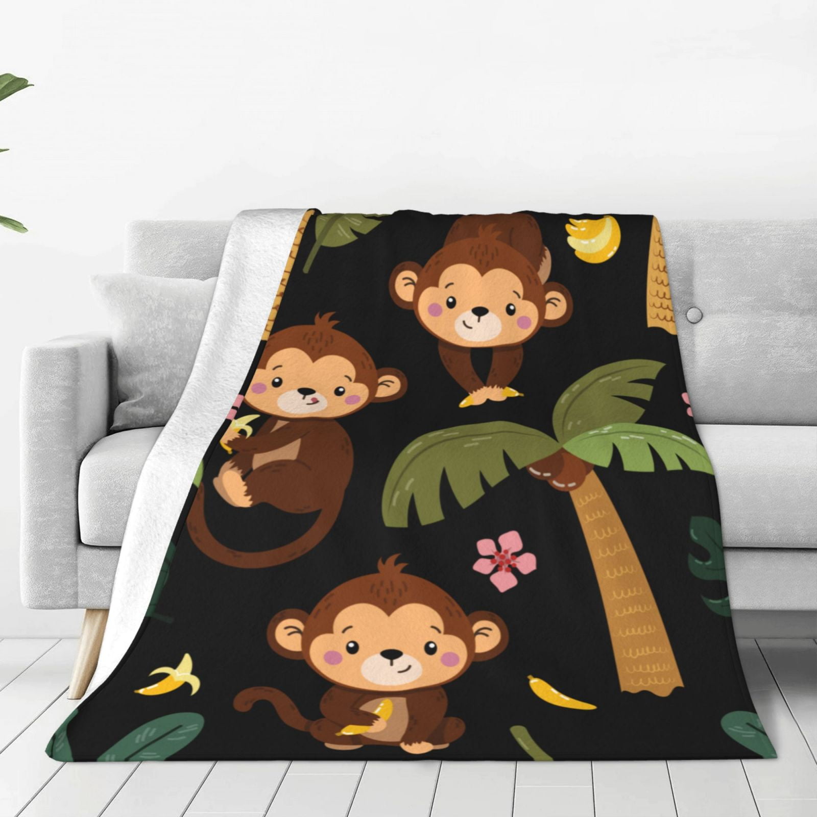 Bingfone Monkeys Swinging From Palms Print Flannel Fleece Blanket Throw ...