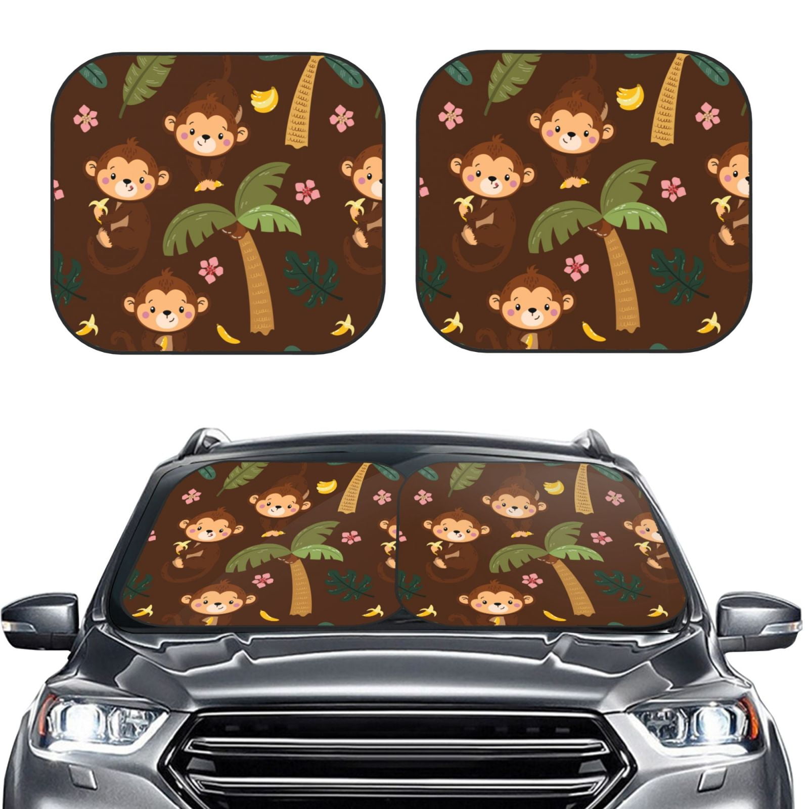 Bingfone Monkeys Swinging From Palms Windshield Sun Shade 2-Piece ...