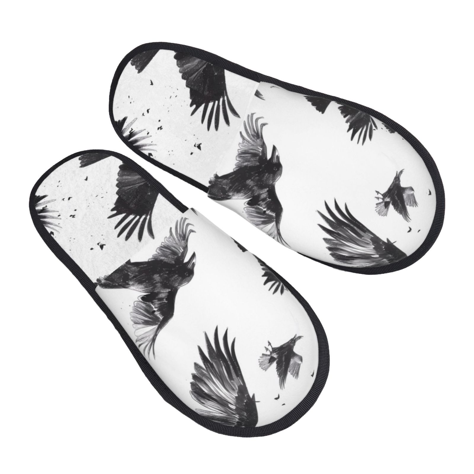 Bingfone Monochrome Flying Ravens House Slippers for Women Men with ...