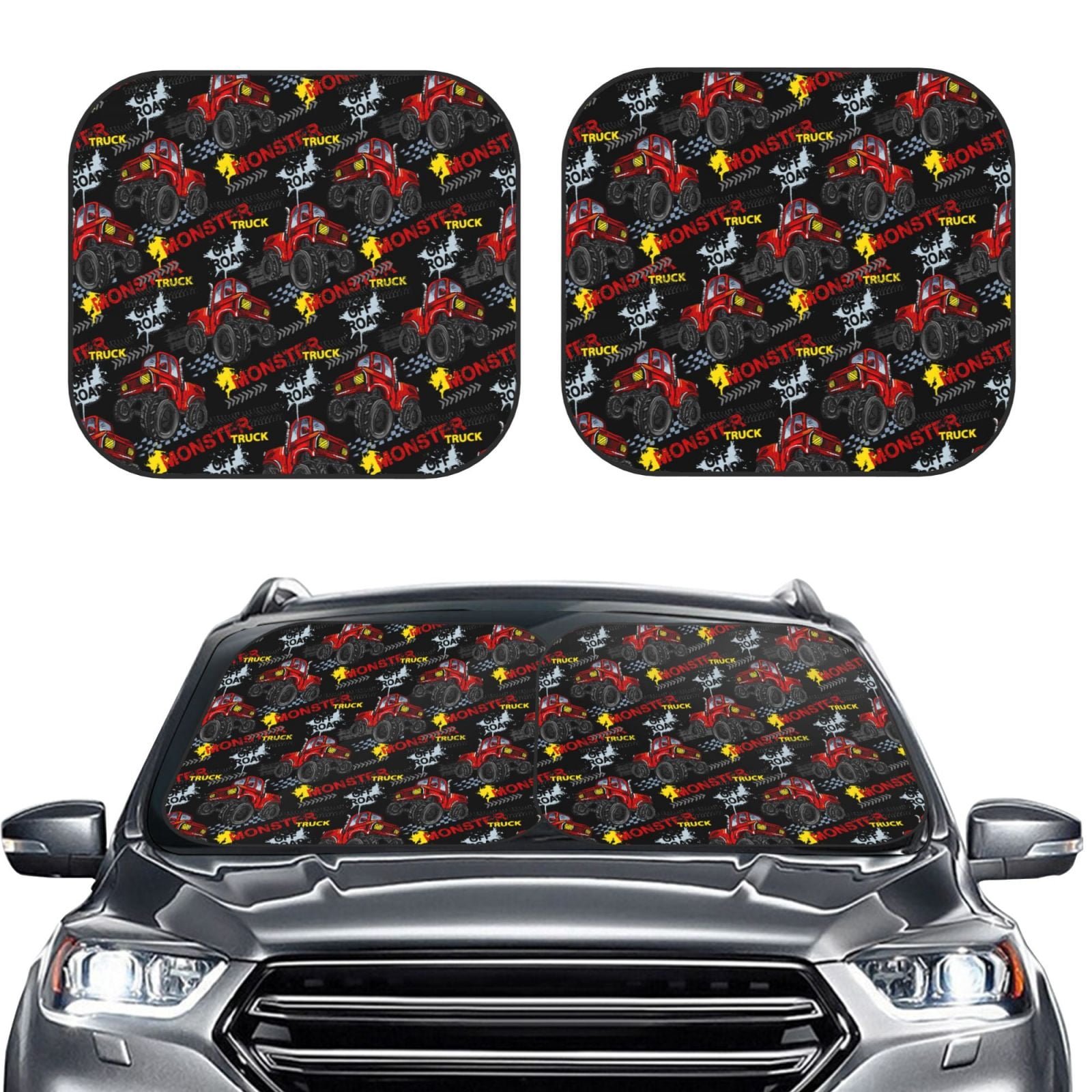 Bingfone Monster Truck Windshield Sun Shade 2-Piece Foldable Car Front ...