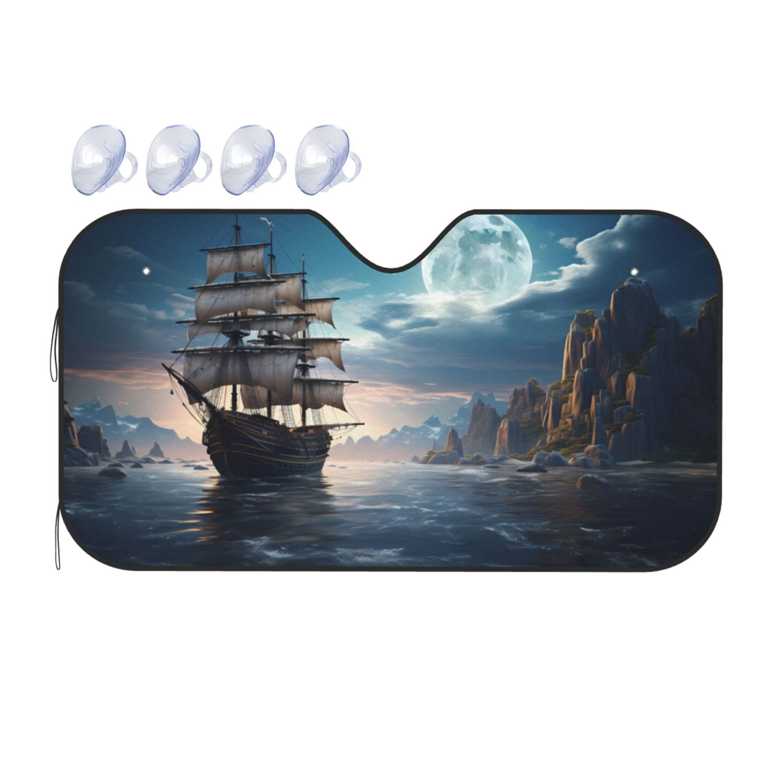 Bingfone Moonlit Sea Sailboat Car Windshield Sunshade,Sun Foldable Sun ...
