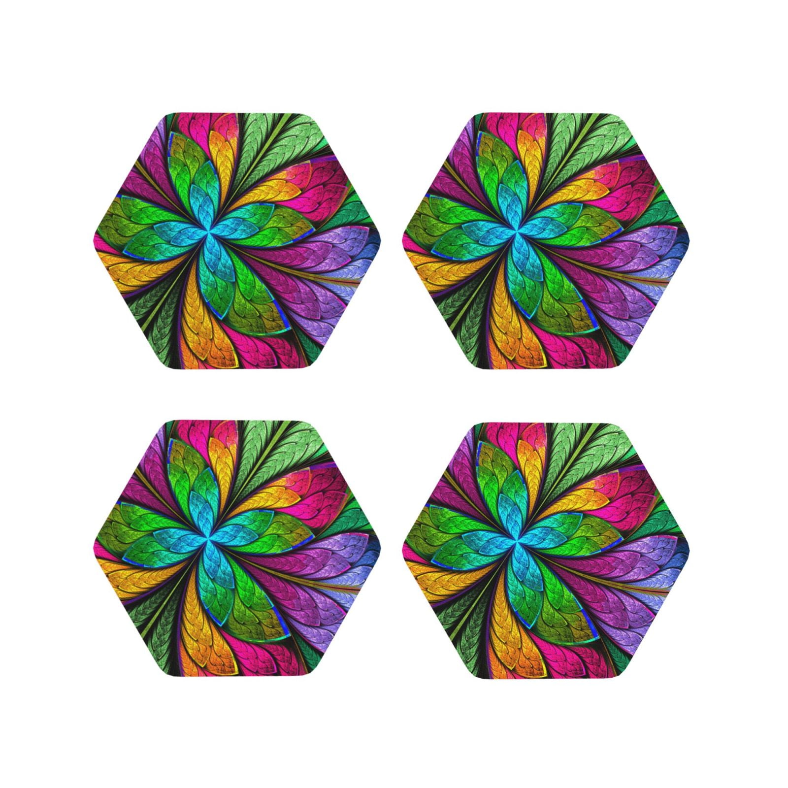 Bingfone Multicolored Beautiful Flower Personalized Coaster Set 4 for ...