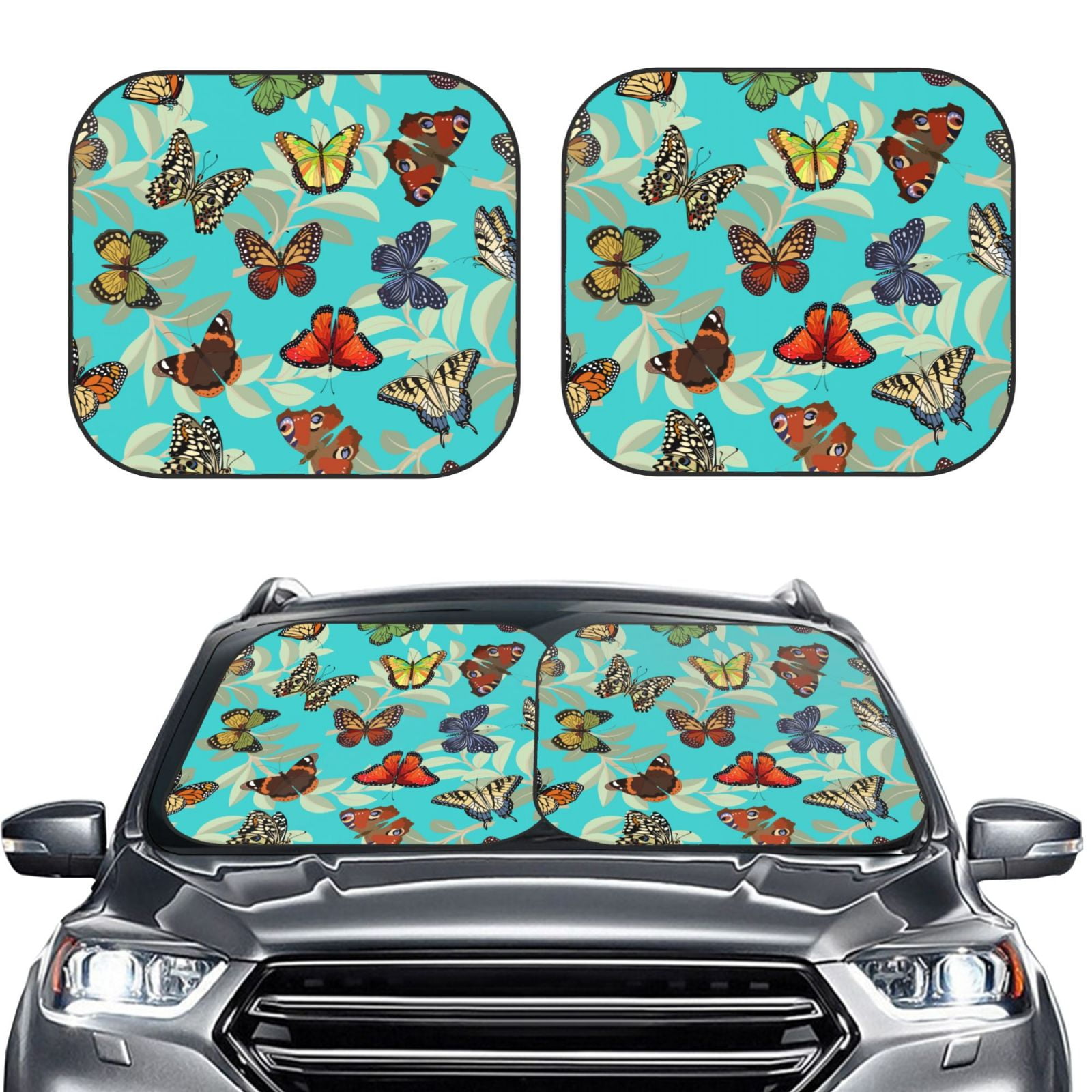Bingfone Multicolored Butterflies Windshield Sun Shade 2-Piece Foldable ...