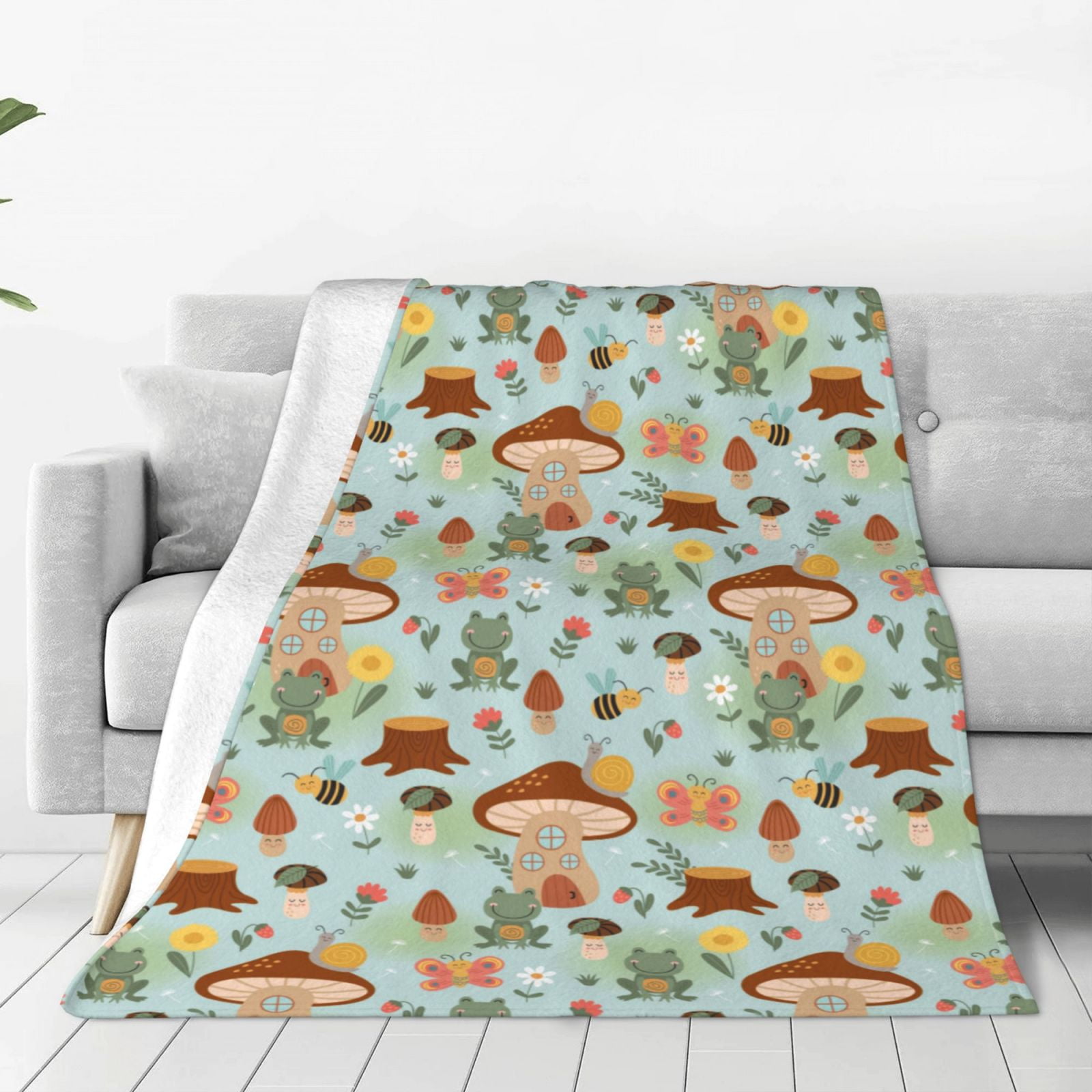 Bingfone Mushroom House Insect Frog Print Flannel Fleece Blanket Throw ...
