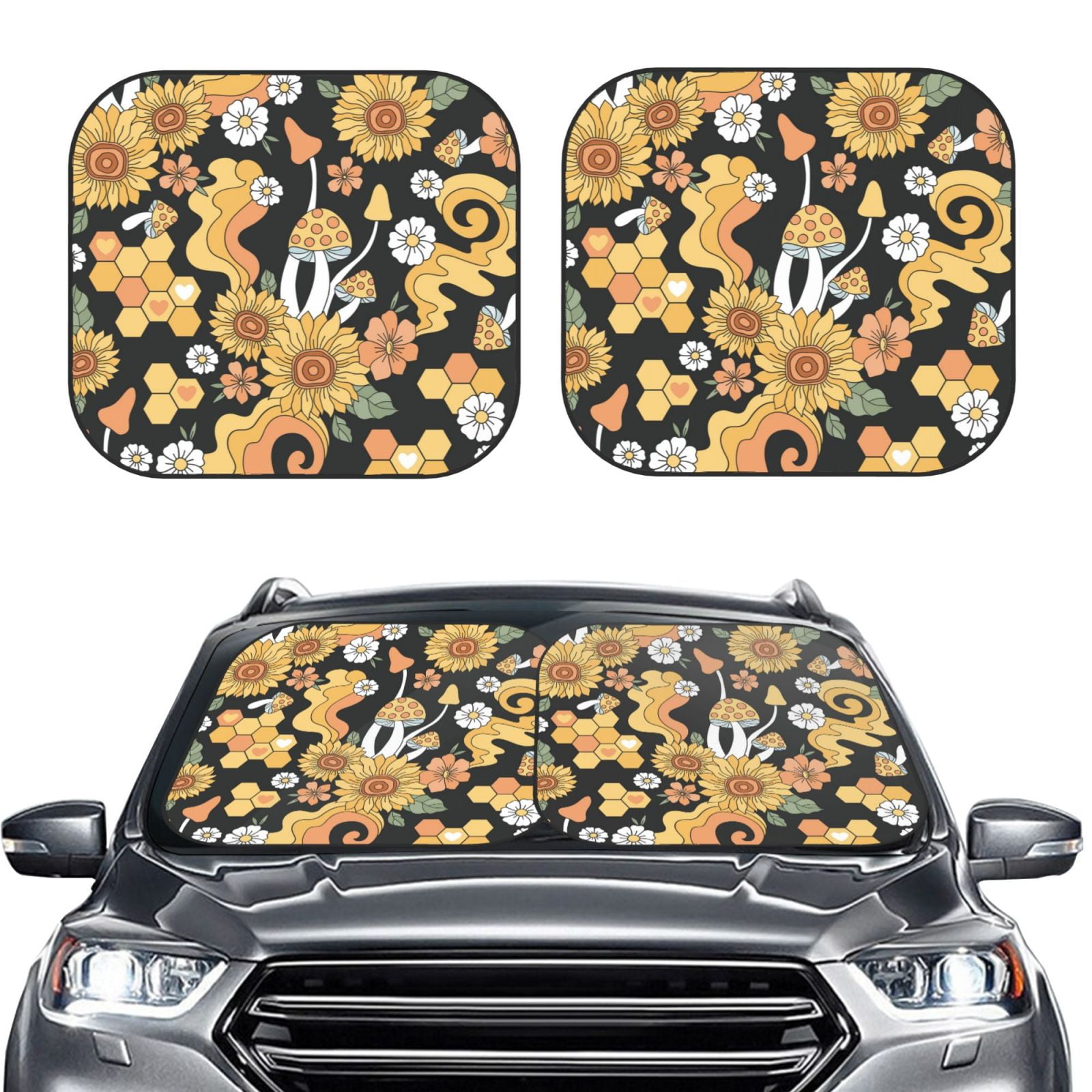 Bingfone Mushrooms Honeycomb Windshield Sun Shade 2-Piece Foldable Car ...