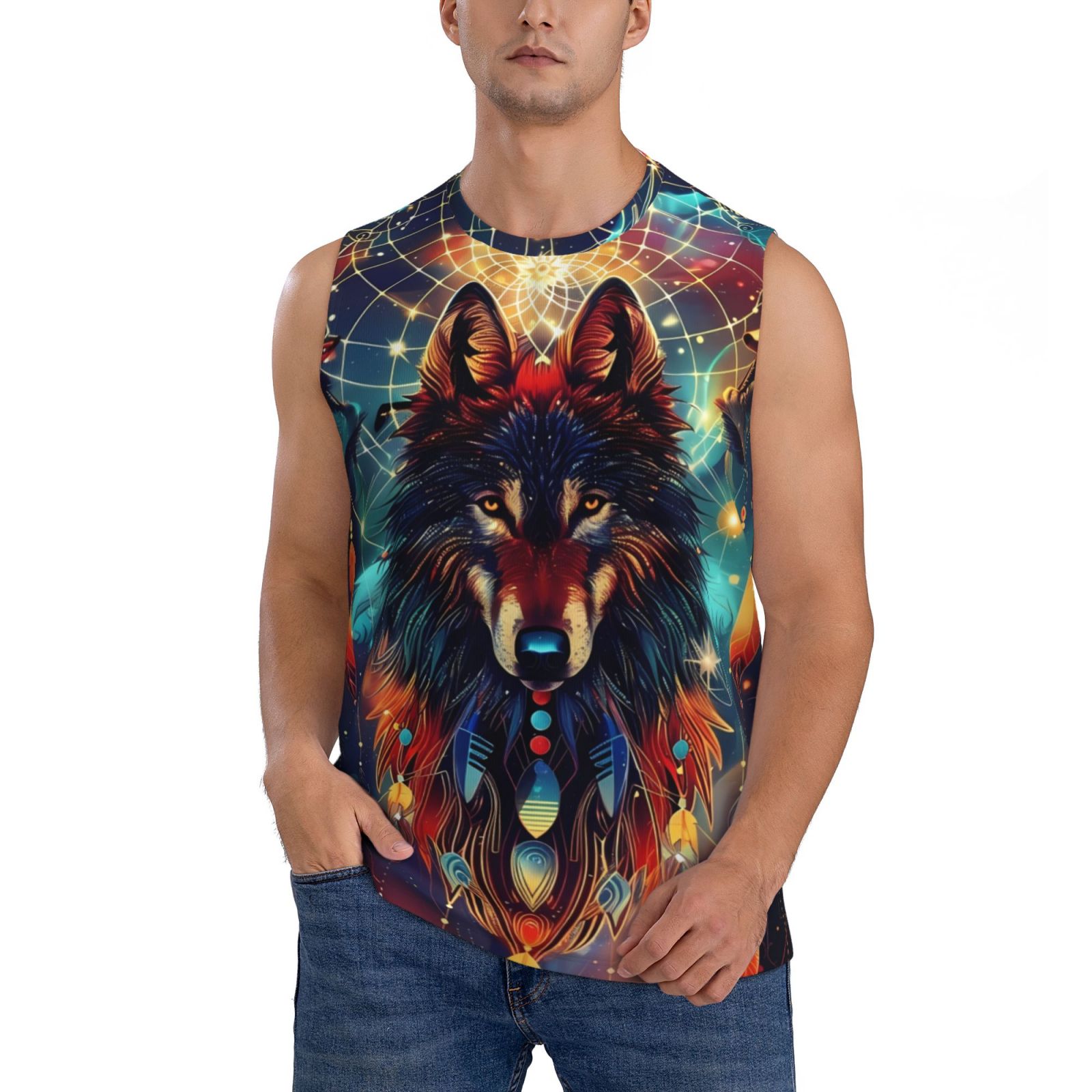 Bingfone Mystic Wolf Dreamcatcher Pattern Men's Tank Tops Workout ...