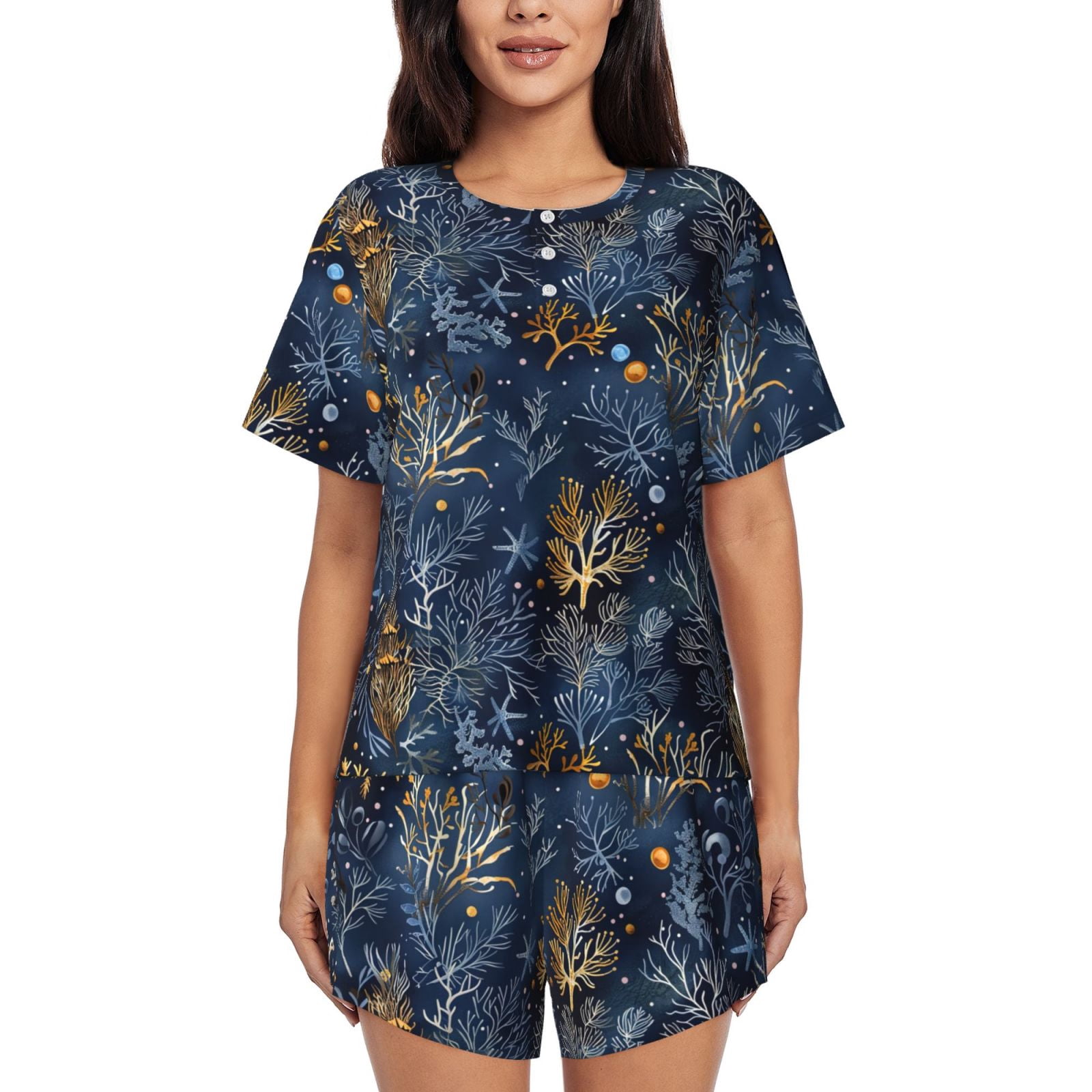Bingfone Mystical Underwater Coral Scene Print Pajamas Sets for Women ...