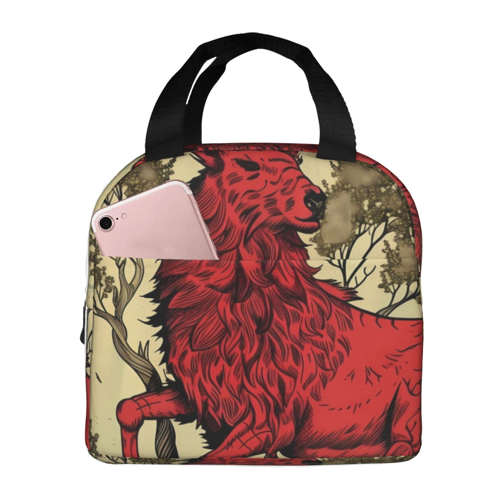 Bingfone Mythical Red Stag Illustration Print Lunch Bag Insulated Lunch ...