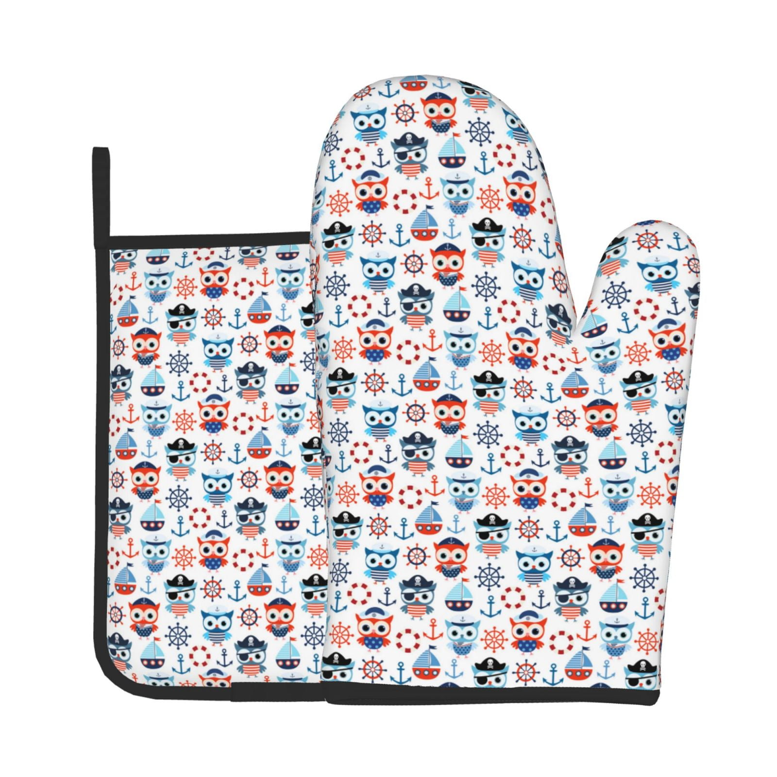 Bingfone Nautical And Pirate Owls Print Oven Mitts Pot Holders Set 2 ...