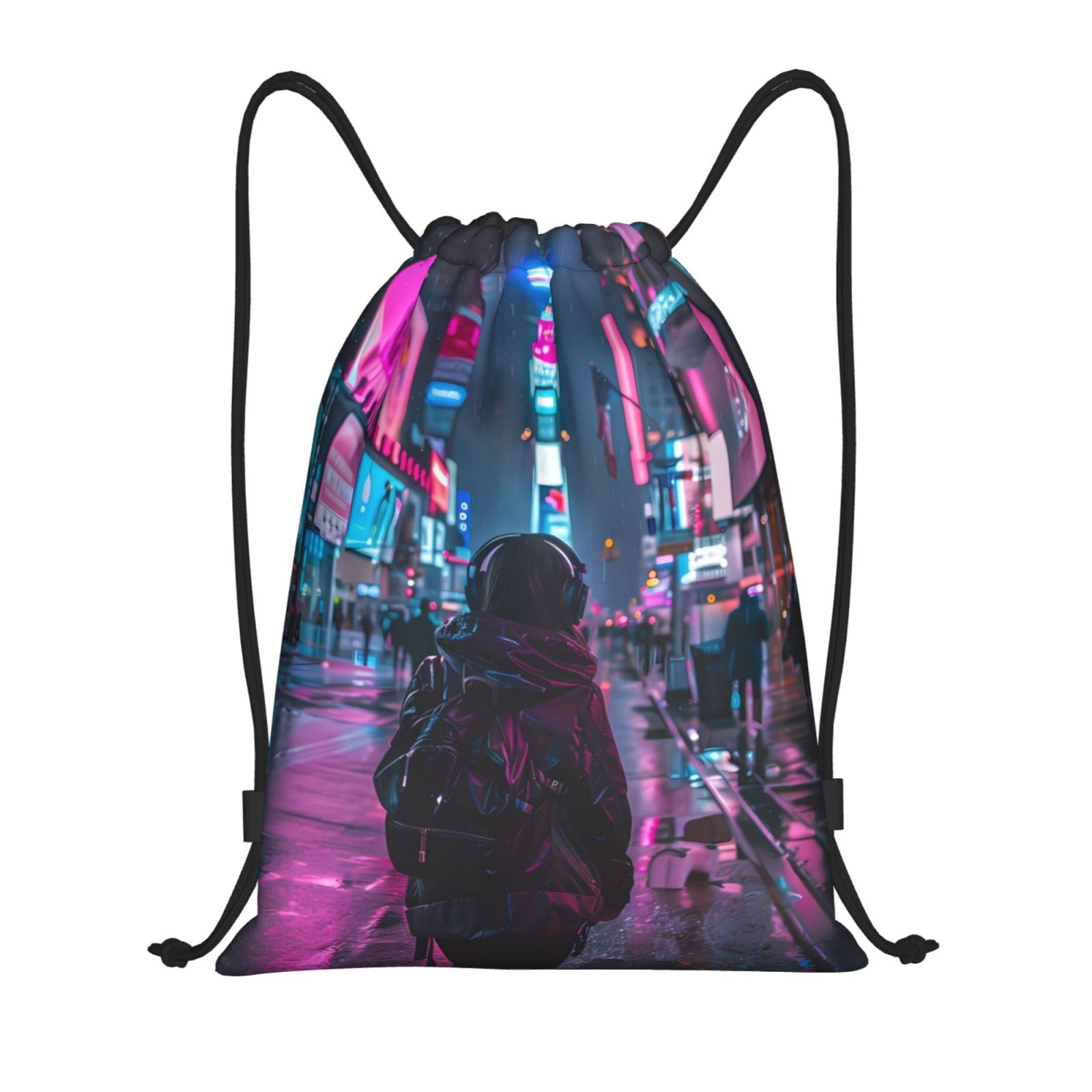 Bingfone Neon Night Cityscape Drawstrings Backpacks Bags for Men Women ...