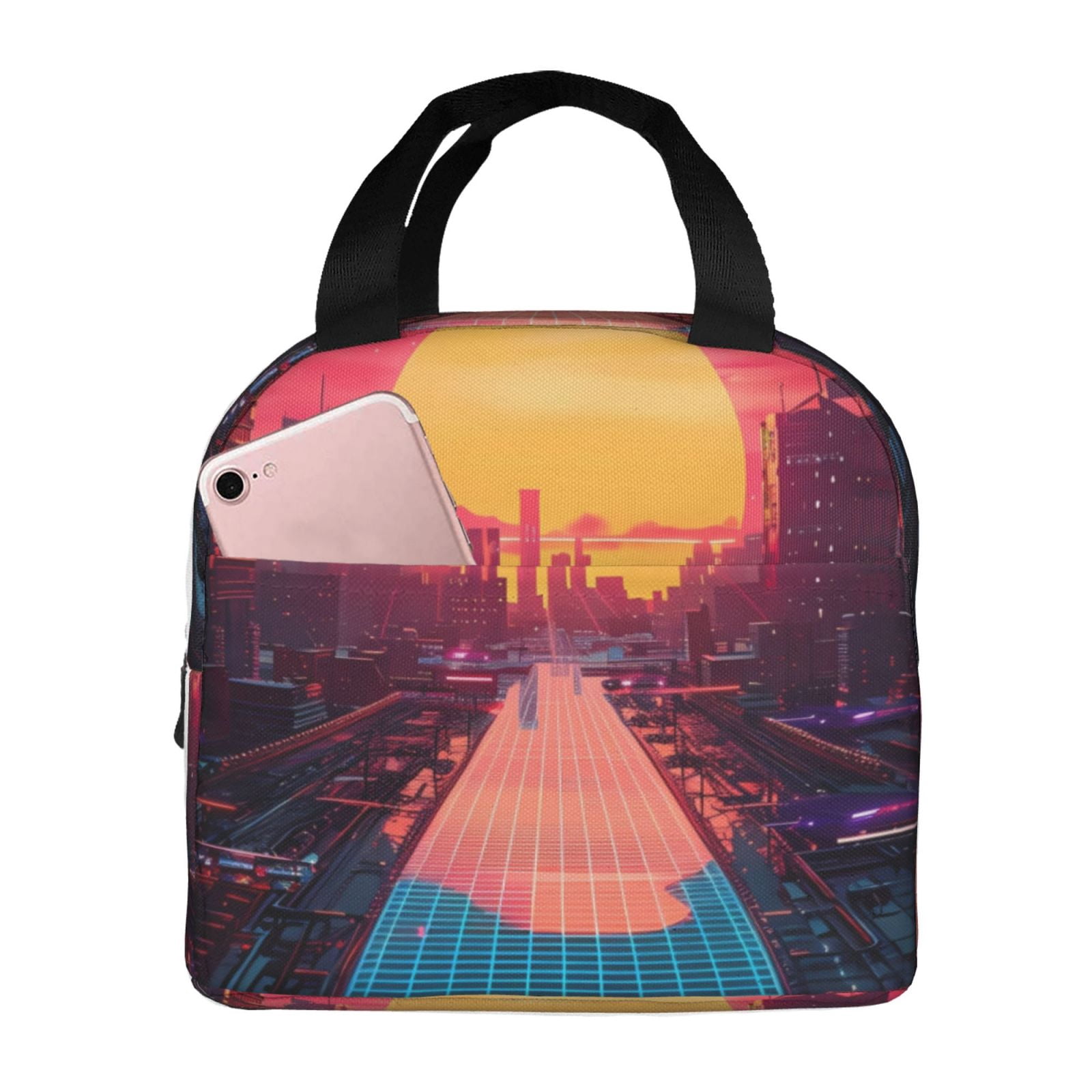 Bingfone Neon Sunset Cyberpunk Cityscape Print Lunch Bag Insulated ...