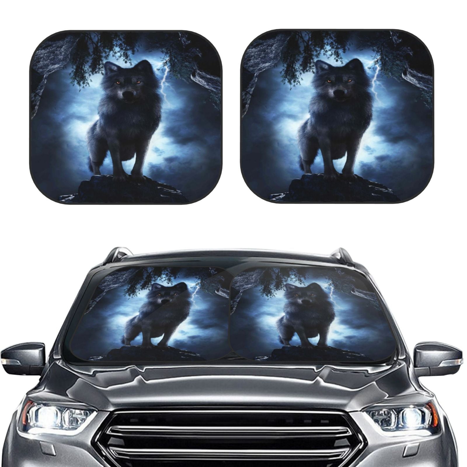 Bingfone Night Scene Of Wolves Print 2-Piece Sun Shade Front Windshield ...